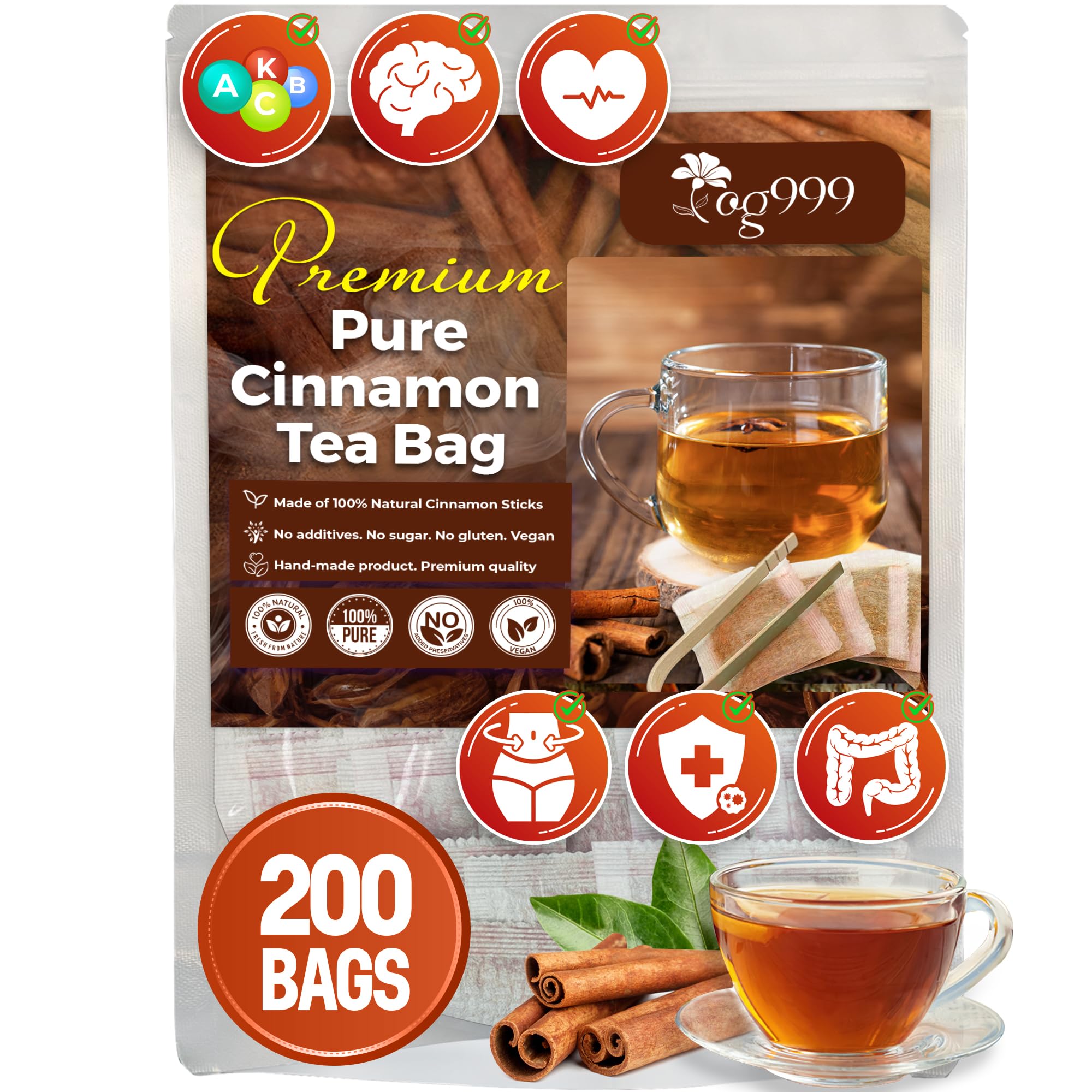 Amazon.com : TOG999, Premium 200 Tea Bags - Special Cinnamon Tea, 100% ...