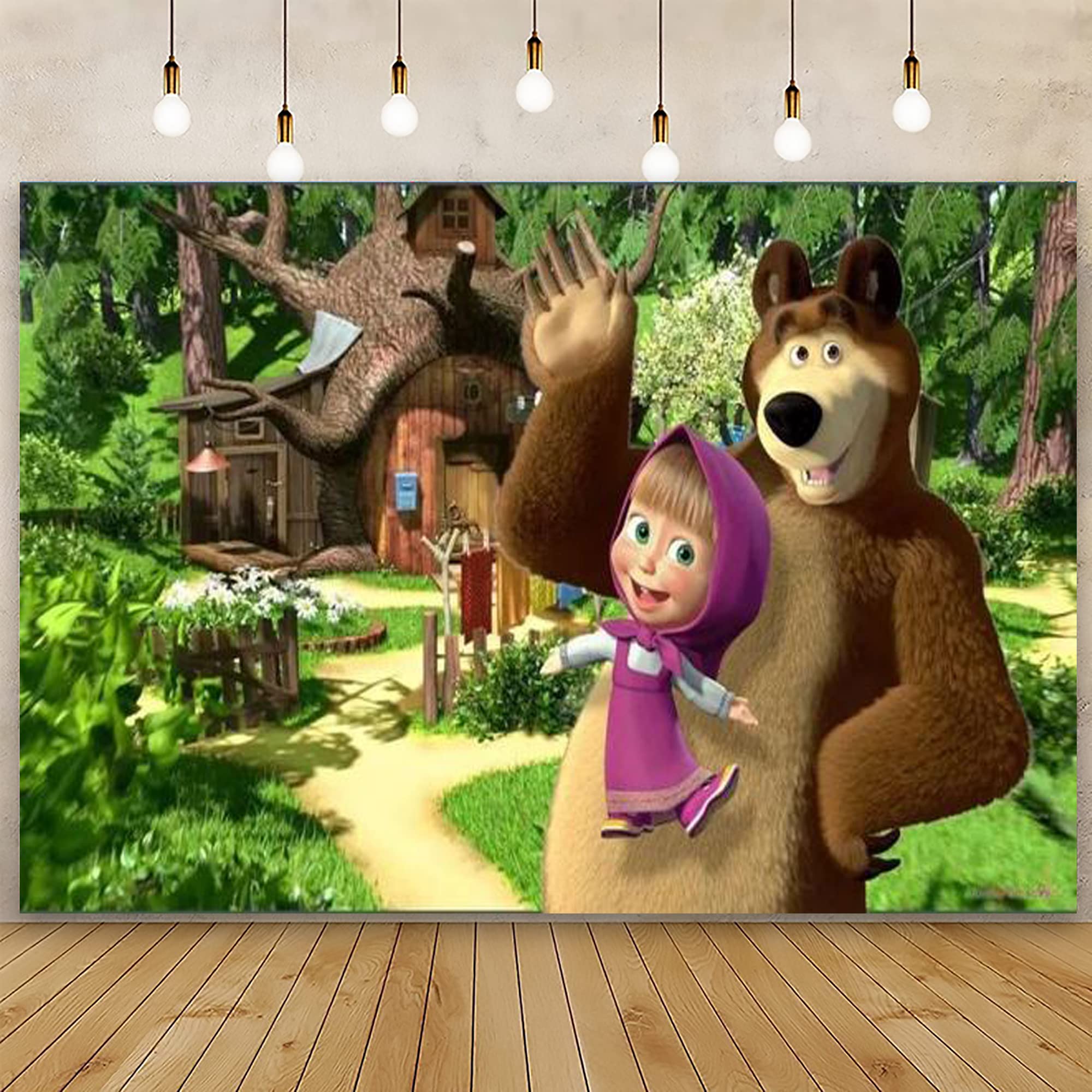 Buy Masa & The Bear Backdrop, Masha and The Bear Party Supplies, Masha ...