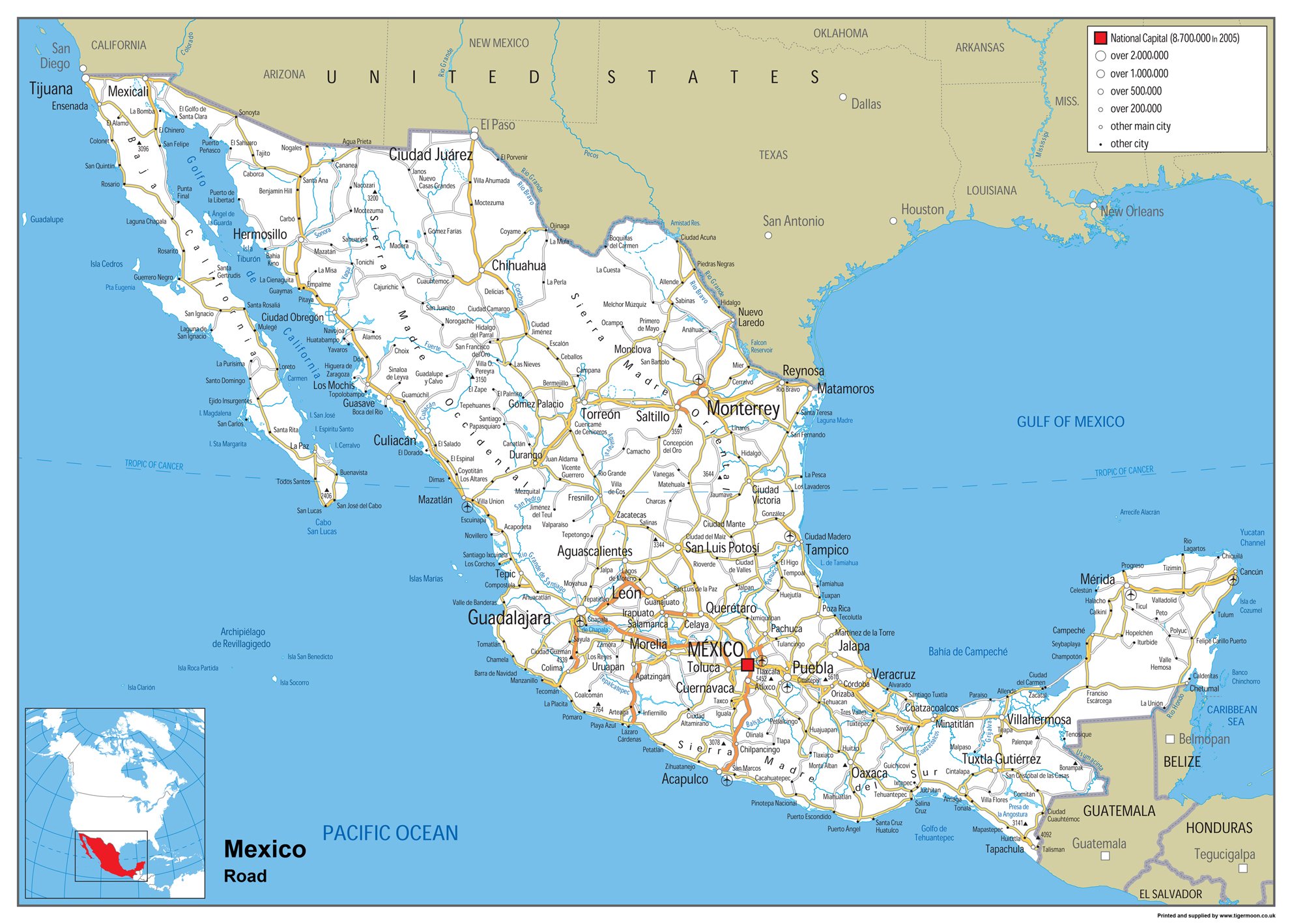 Road Map of Mexico - Size A0-84.1 x 118.9cm - Paper Laminated : Amazon ...