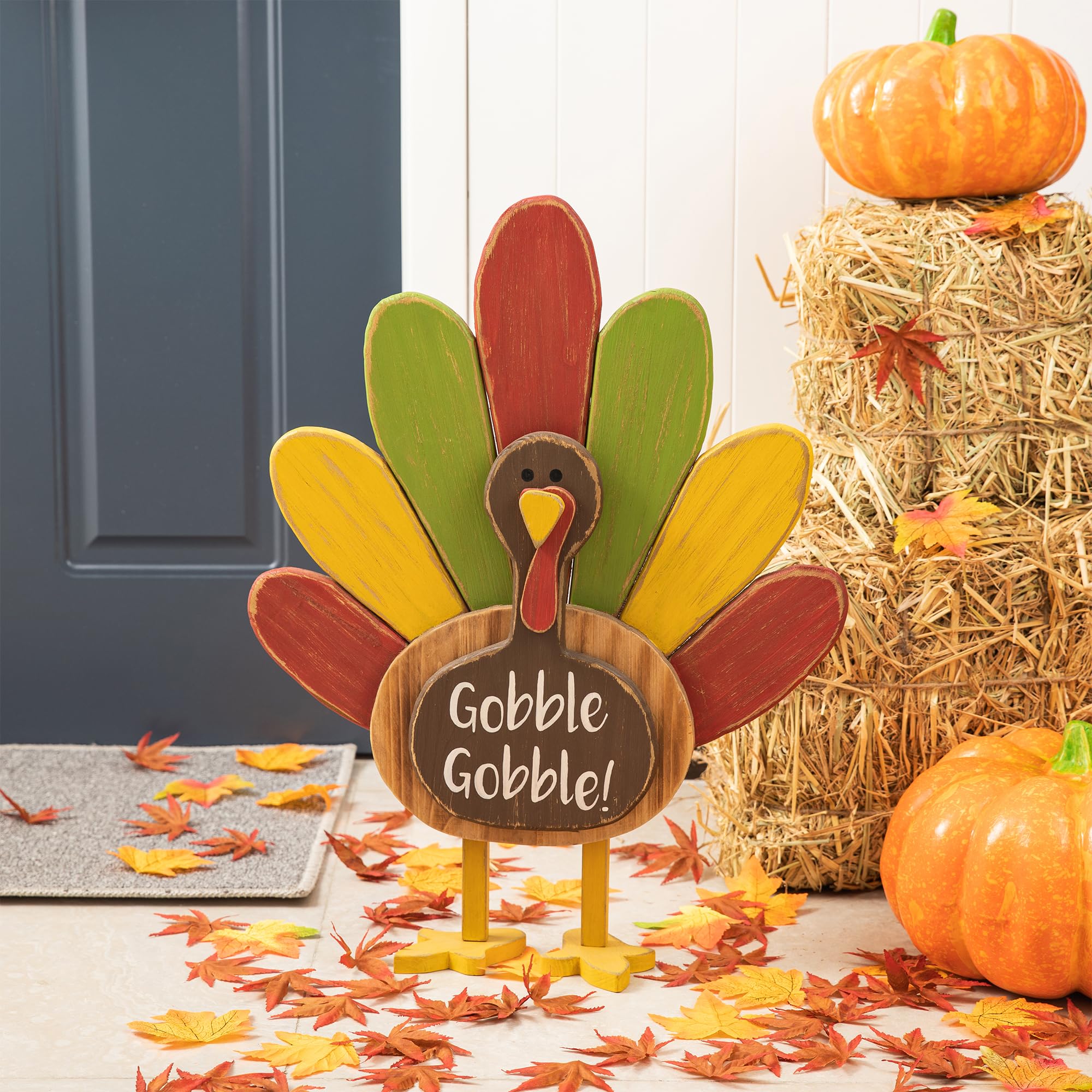 Amazon.com: Glitzhome 24" H Thanksgiving Wooden Turkey Porch Decoration ...