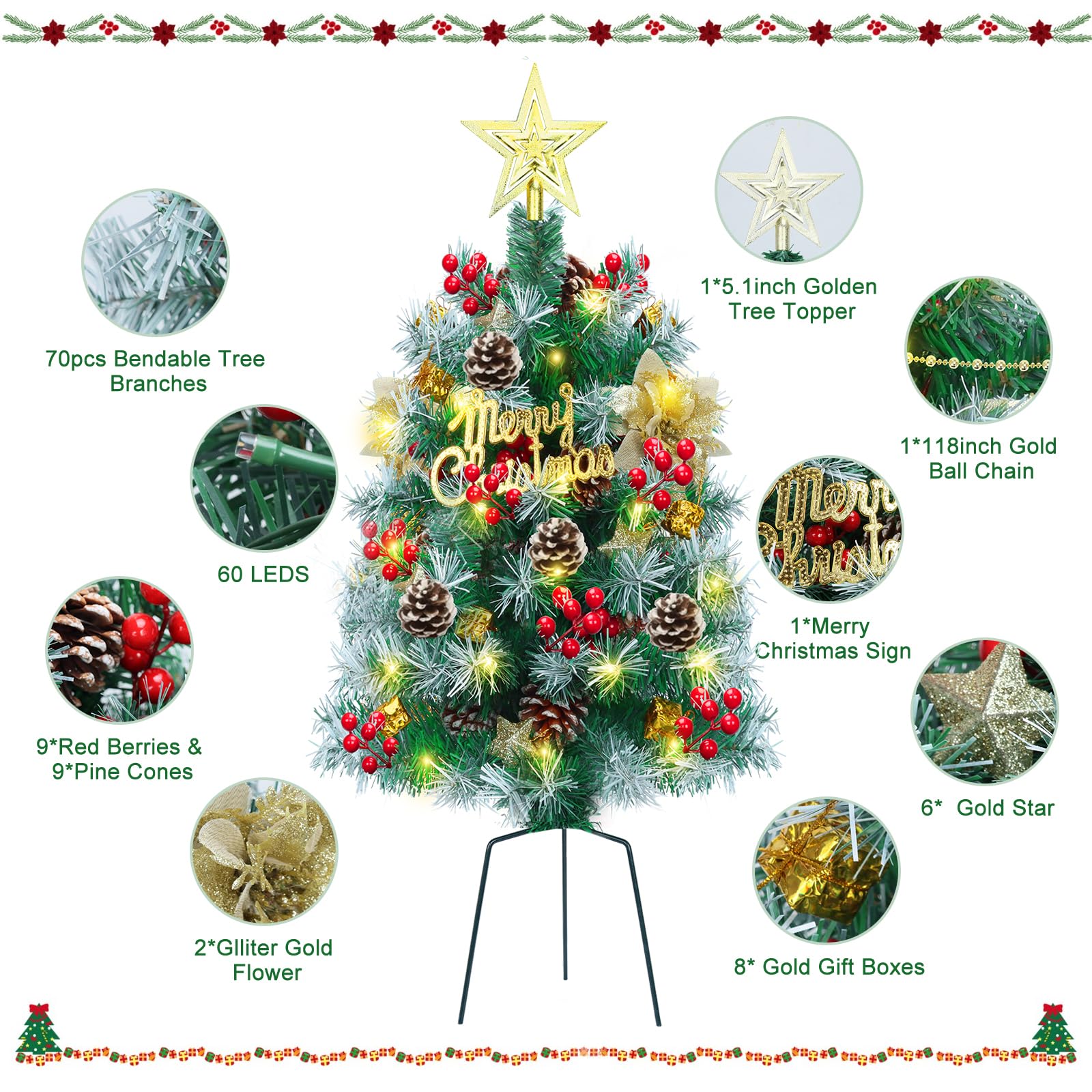 Snapklik.com : 2 Pack Pathway Christmas Trees Outdoor Decorations,2.7FT ...