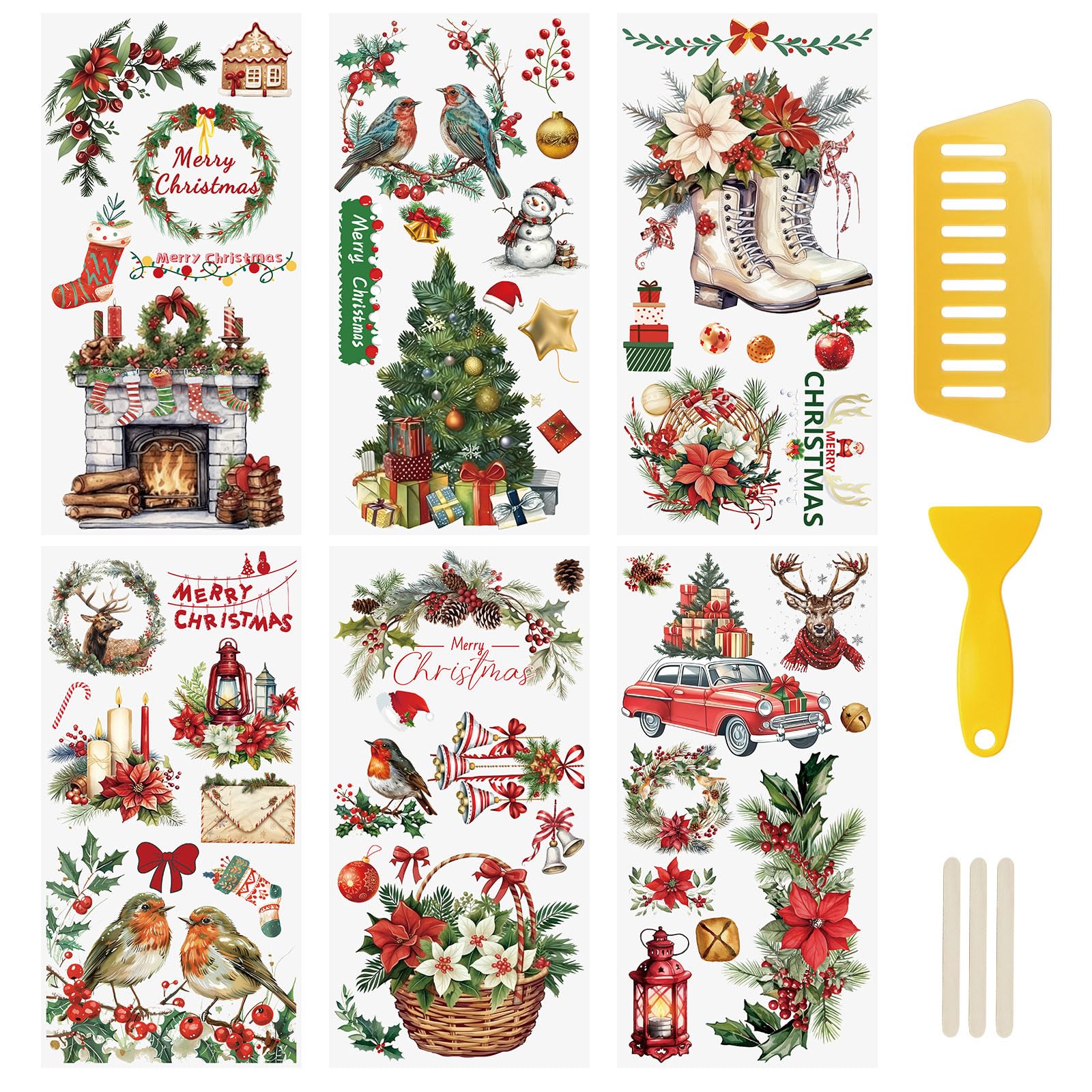 WANDIC 6 Sheets Christmas Rub On Transfer Sticker, Merry Christmas ...