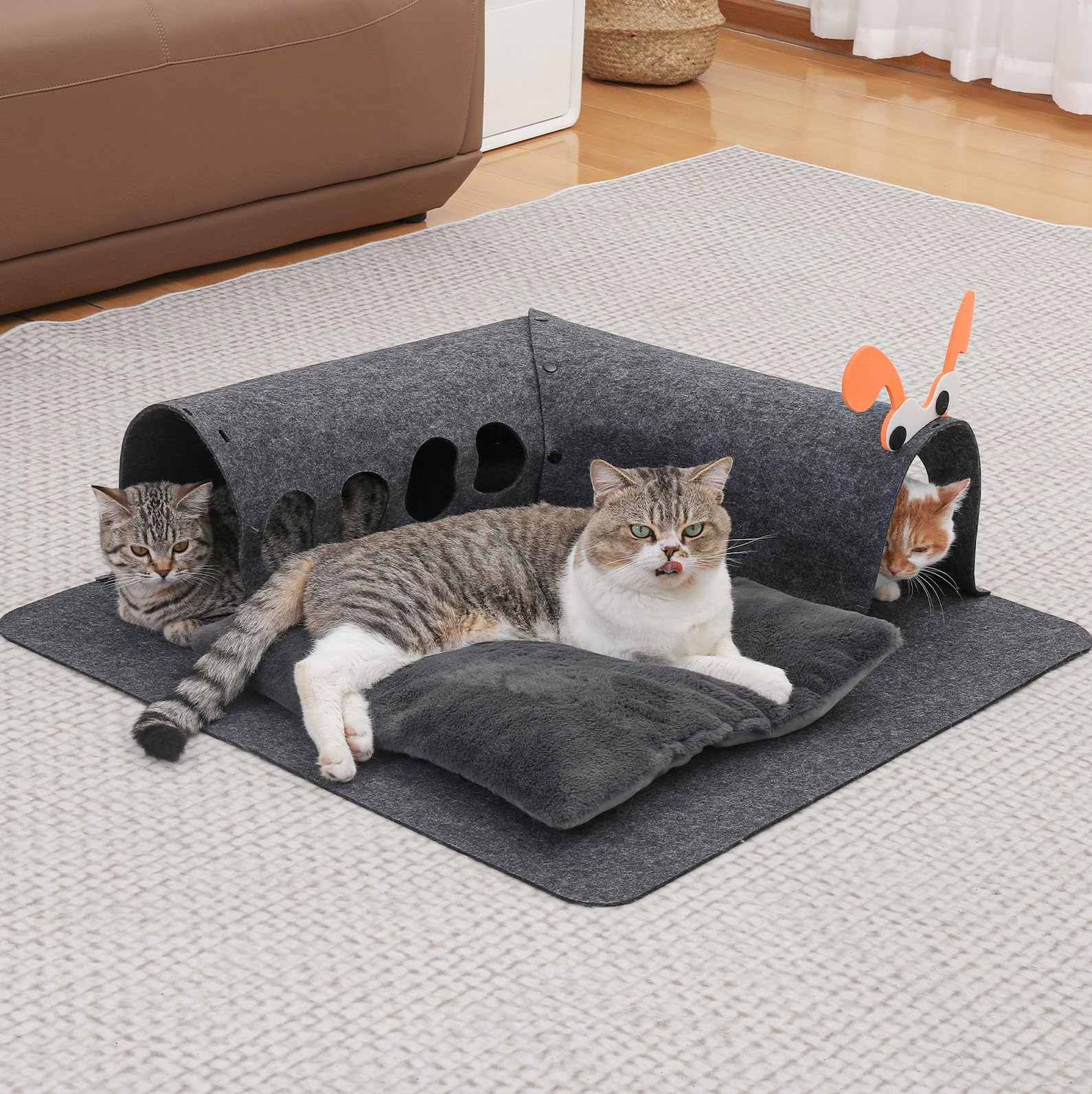 Rywell Large Cat Bed with Soft Cat Mat, 2-in-1 Cat Tunnel for Indoor ...