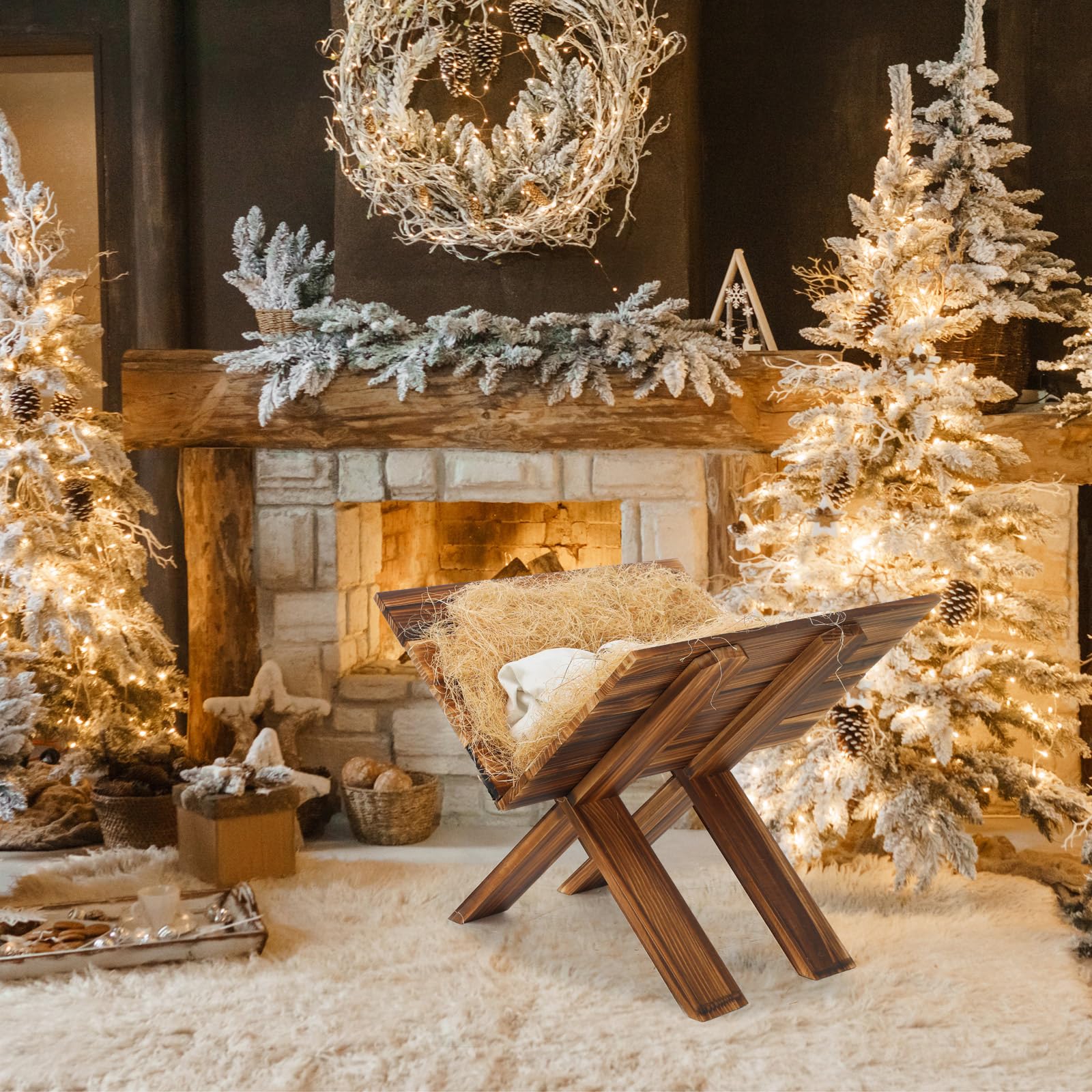 Jumbo Large Jesus in Wooden Manger Religious Christmas Decorations ...