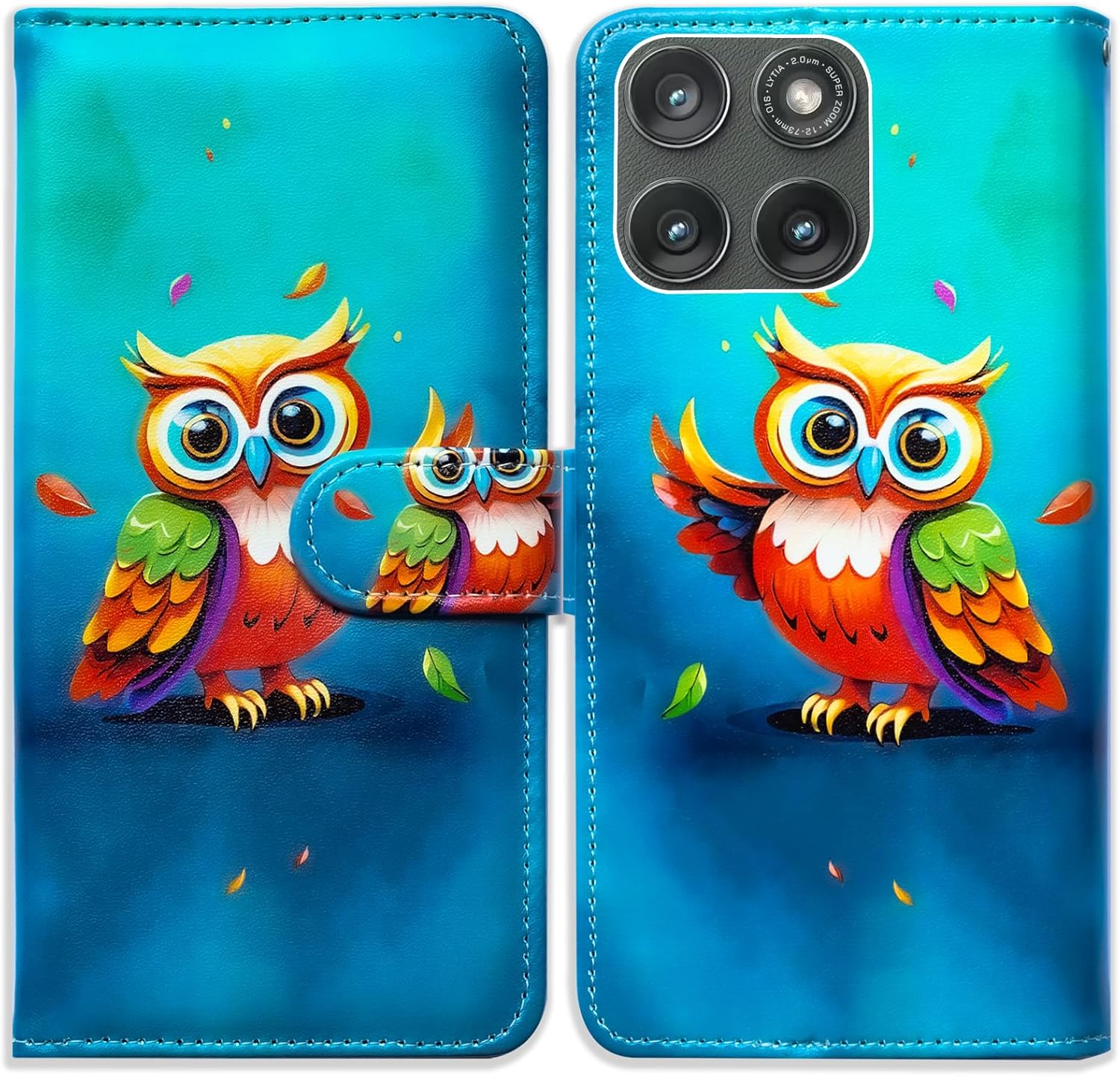 Amazon.com: Bcov Case for Motorola Edge 2025,Cute Owl Blue Leather Flip ...