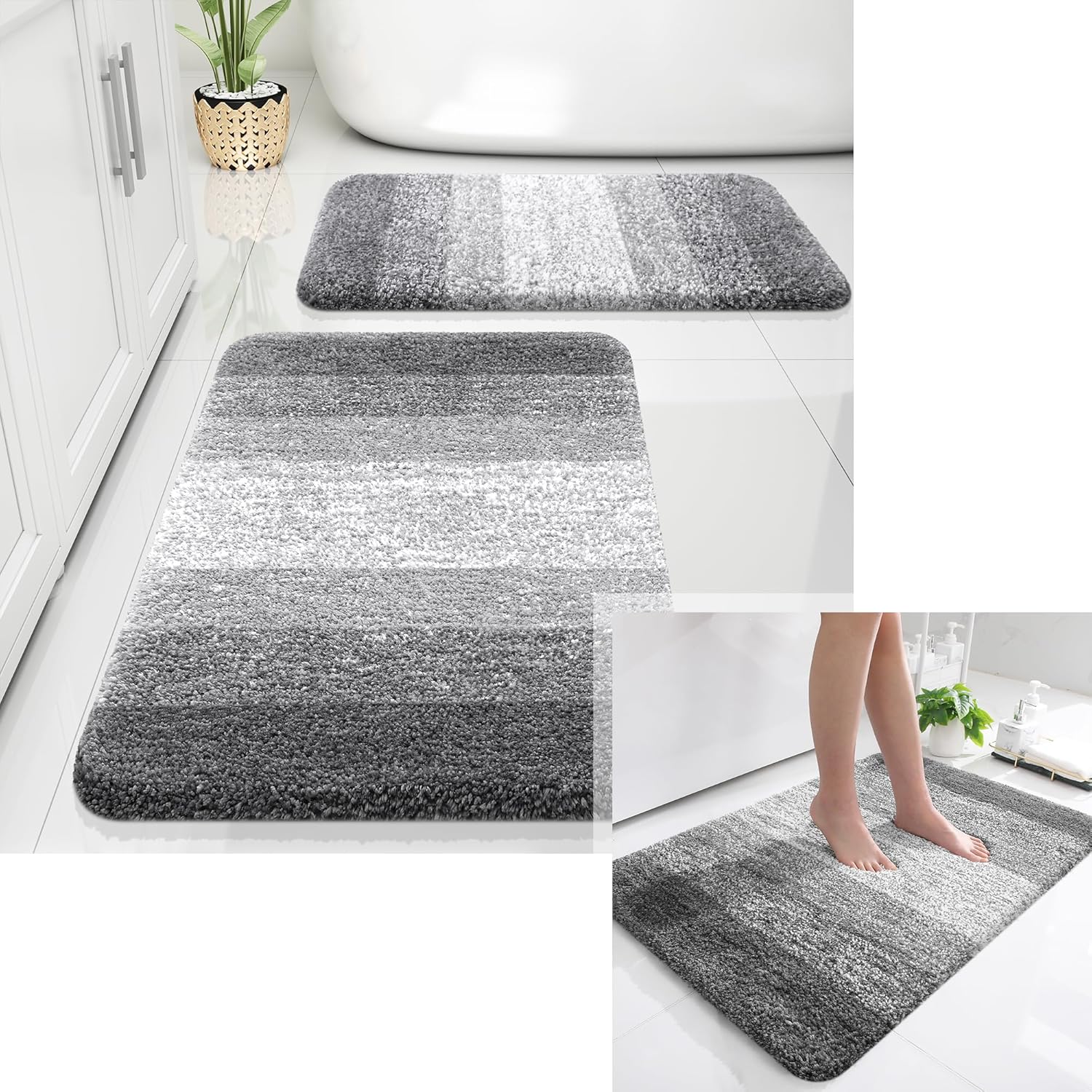Amazon.com: OLANLY Grey Bath Mat Set, 3 Piece - Ultra Heavy-Density ...
