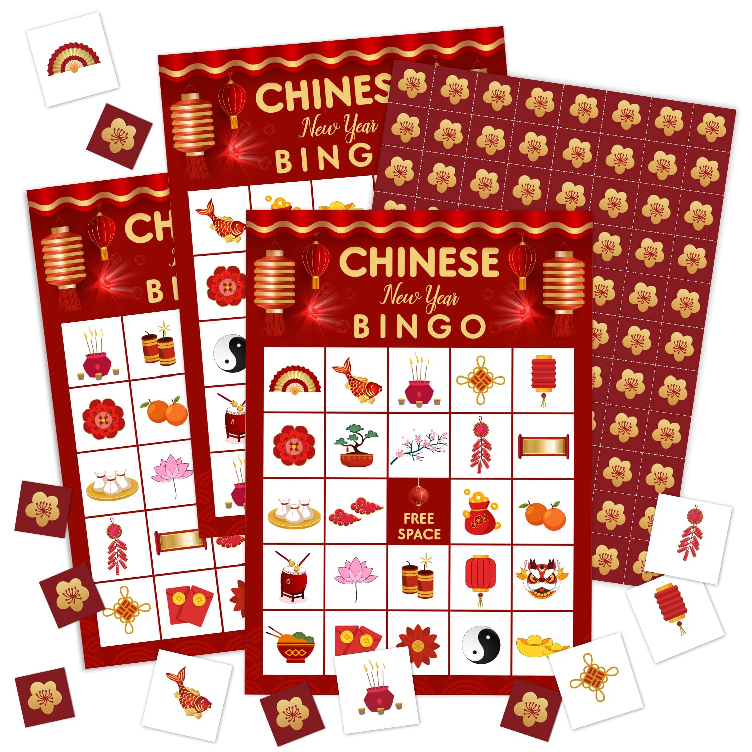 Chinese New Year Bingo Card Set - 24 Players, Lunar New Year Activities ...