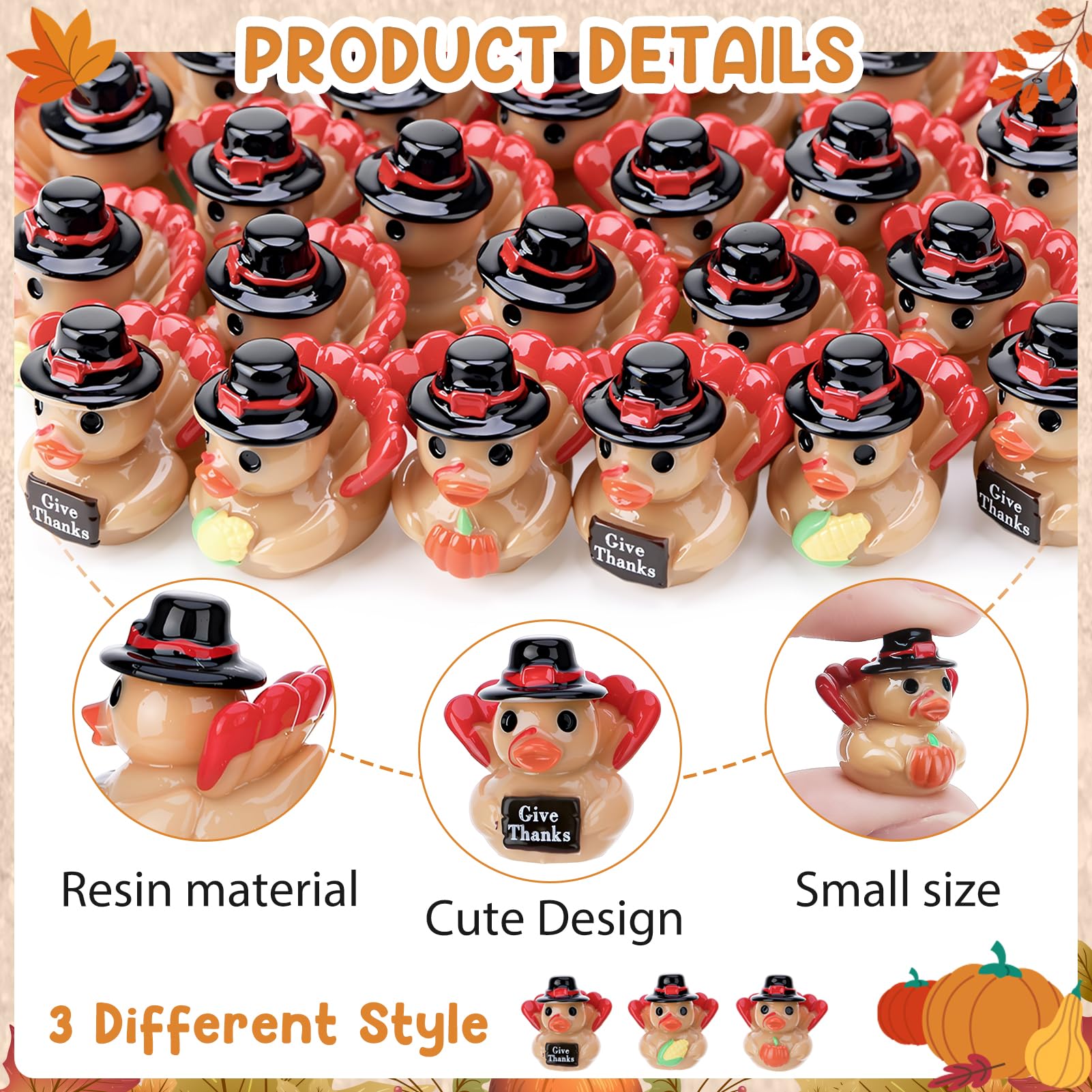 Snapklik.com : GGSTDDUP 60 Pcs Thanksgiving Mini Resin Ducks, Tiny ...