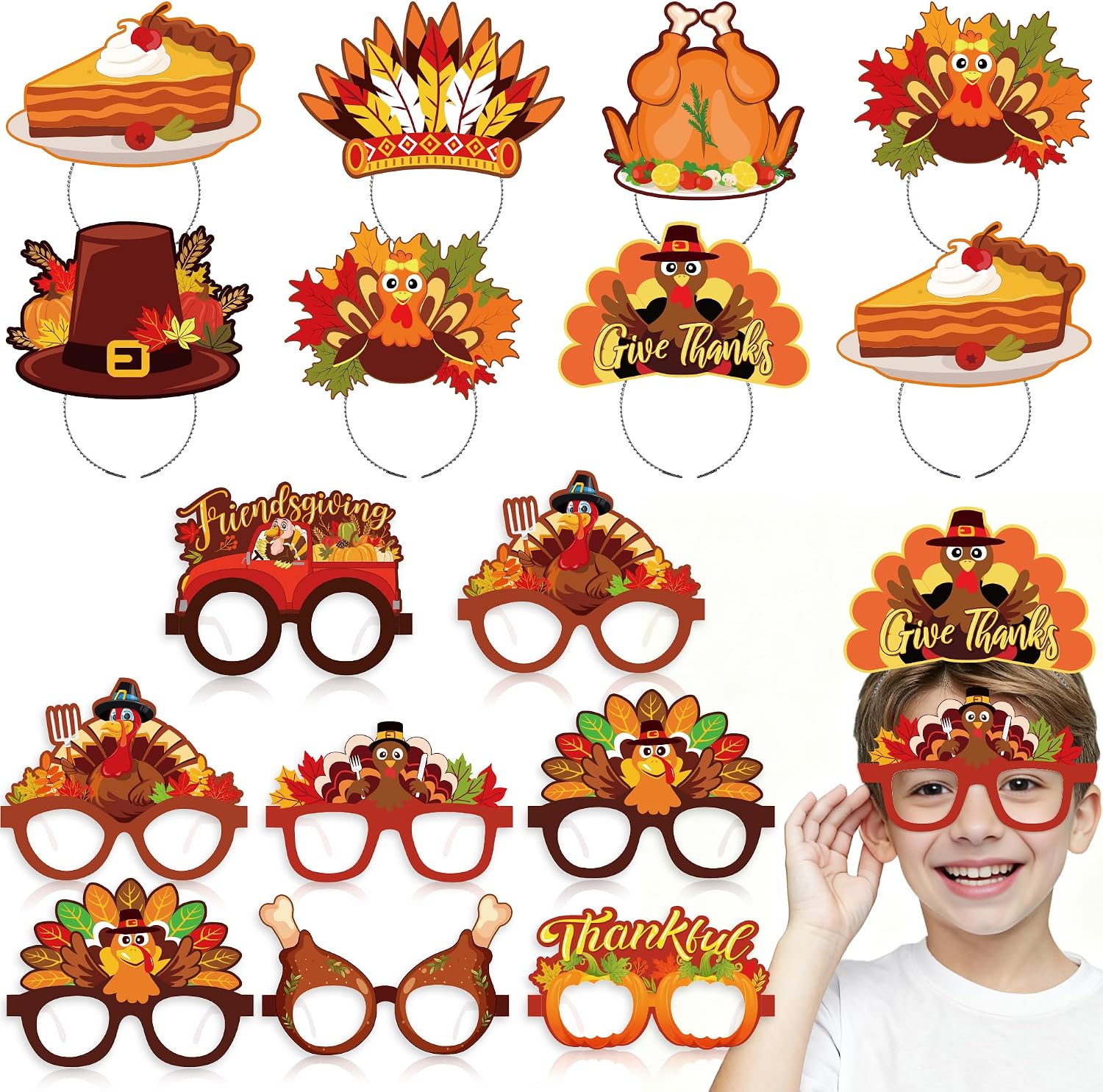 Amazon.com: 24 Pcs Thanksgiving Headbands and Glasses Frame ...