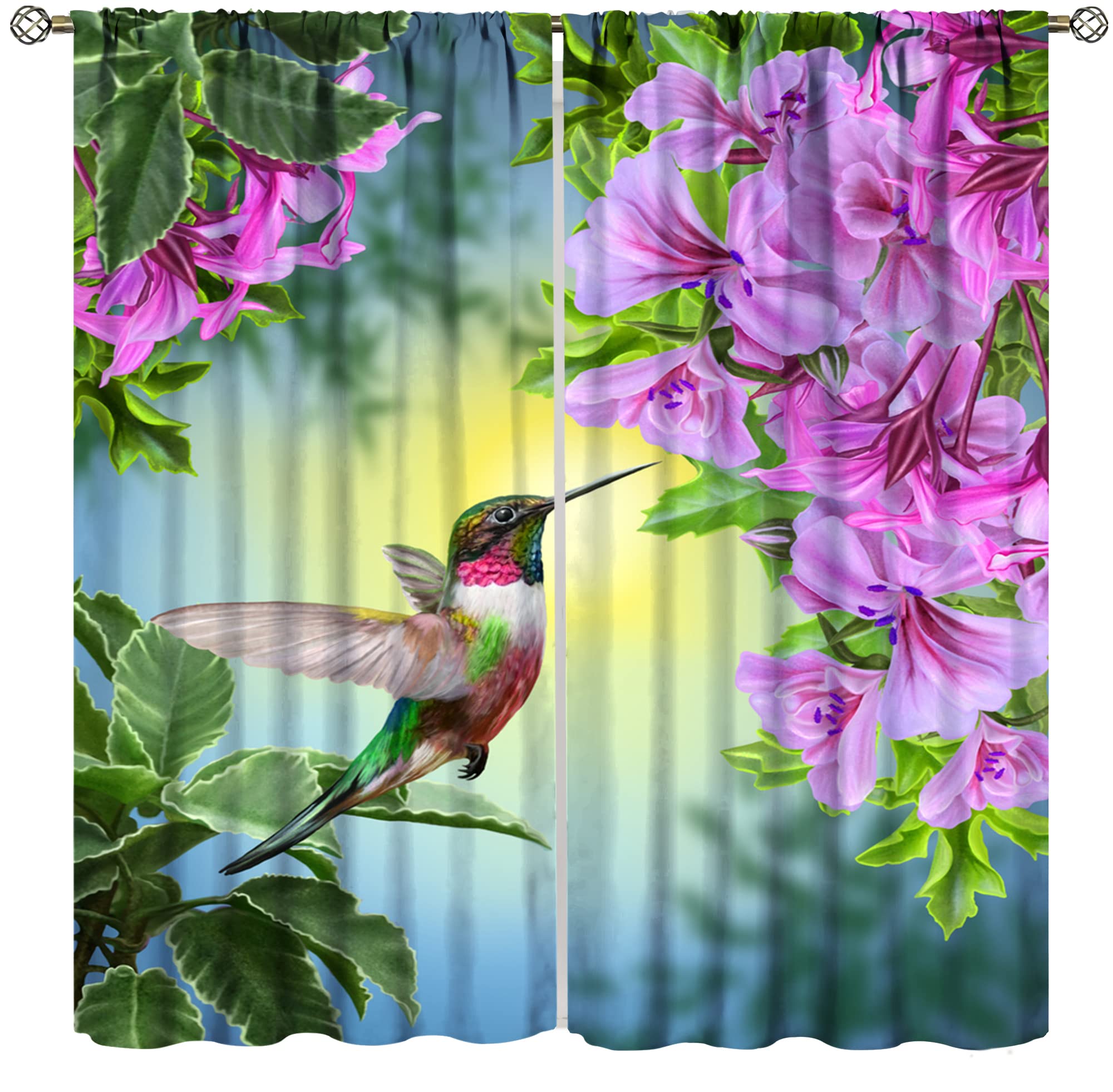 Amazon.com: Hummingbird Blackout Curtains, Beautiful Purple Floral ...