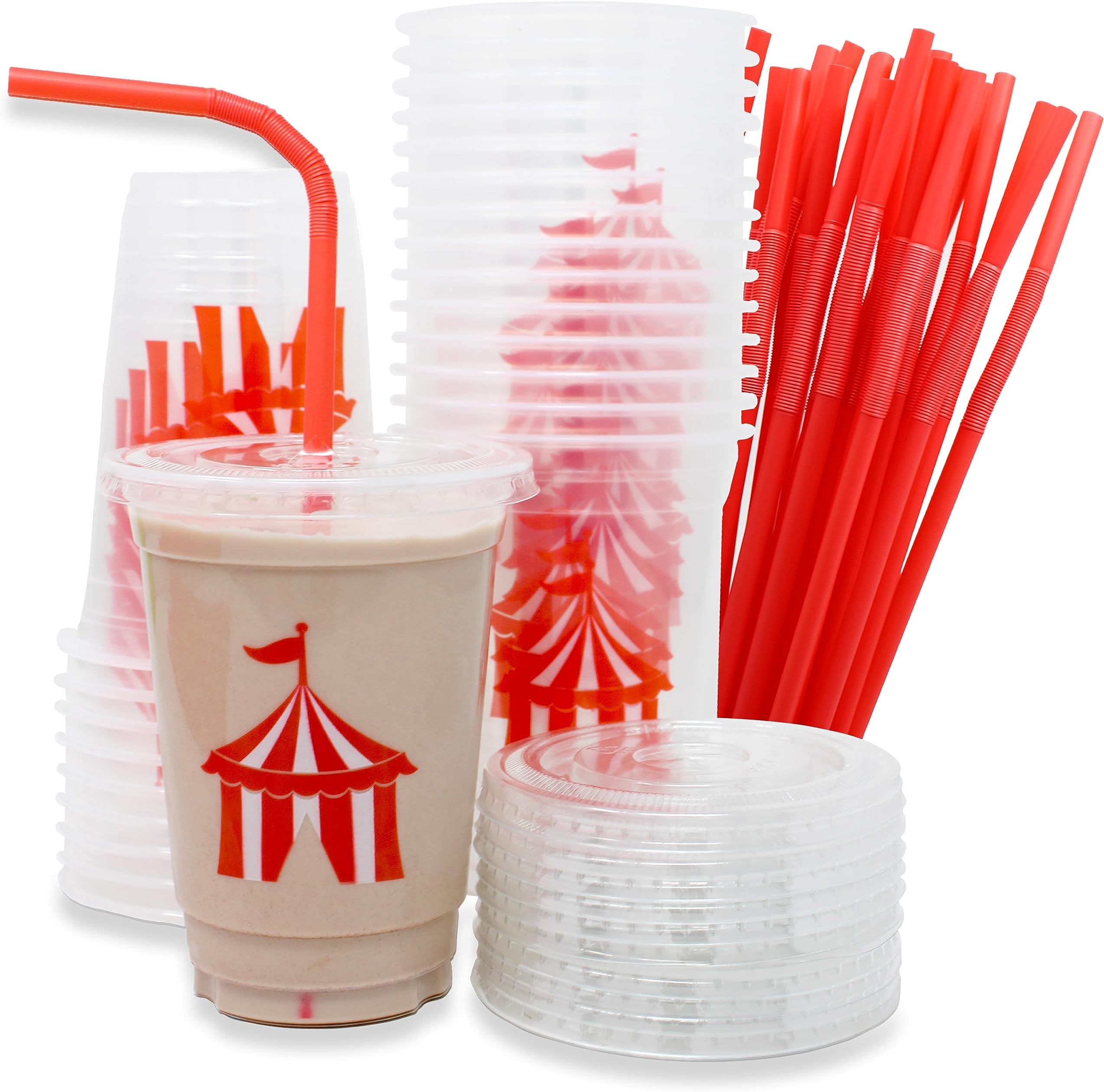 Amazon.com: Carnival Party 16 oz Disposable Plastic Cups With Lids and ...