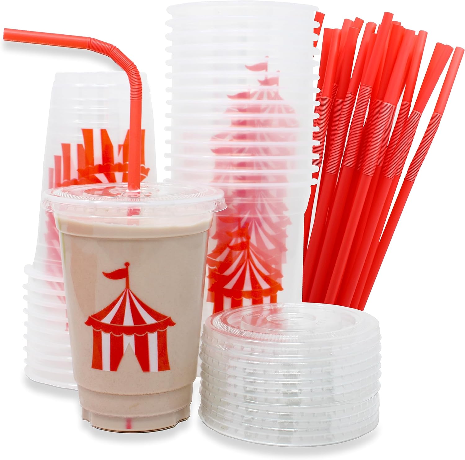 Amazon.com: Carnival Party 16 oz Disposable Plastic Cups With Lids and ...