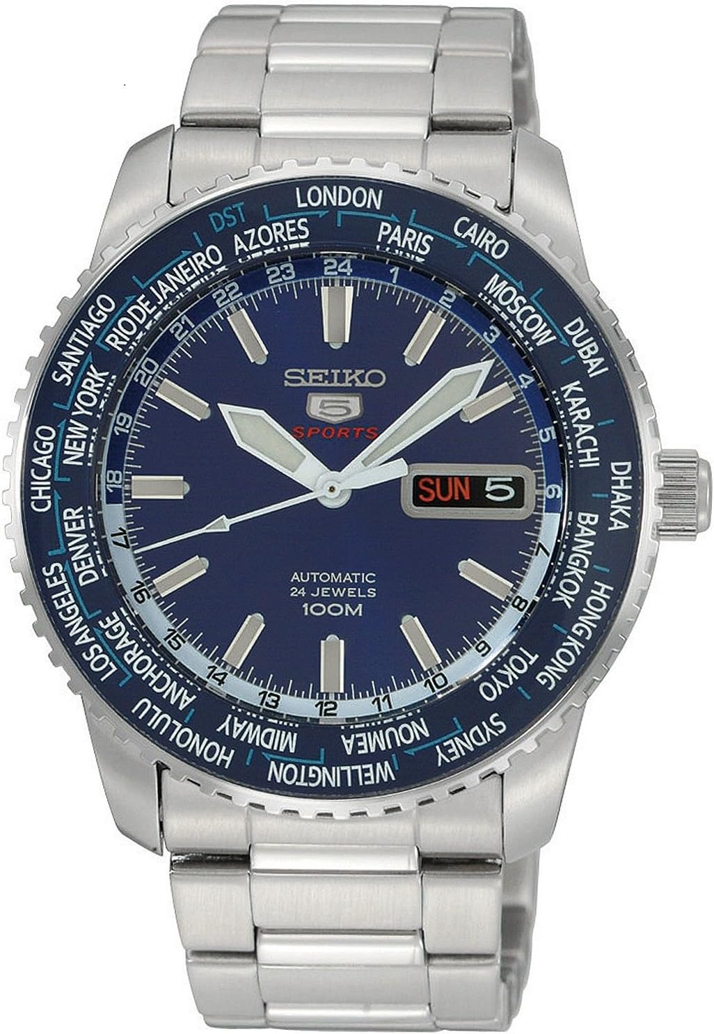 Amazon.com: Seiko 5 Men's Sport Automatic 24jewels Blue Dial Stainless ...