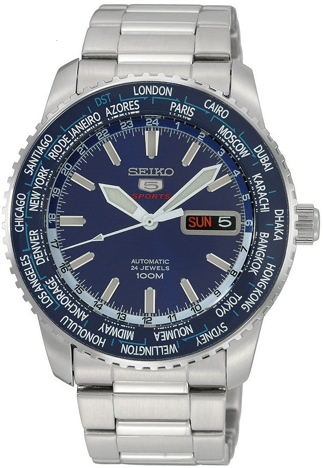 Amazon.com: Seiko 5 Men's Sport Automatic 24jewels Blue Dial Stainless ...