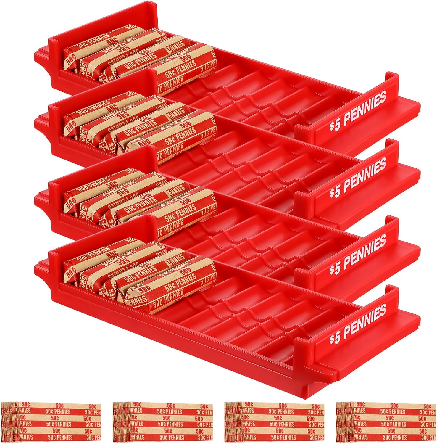 Amazon.com : Rtteri 4 Pcs Coin Tray Set Rolled Coin Storage Organizer ...