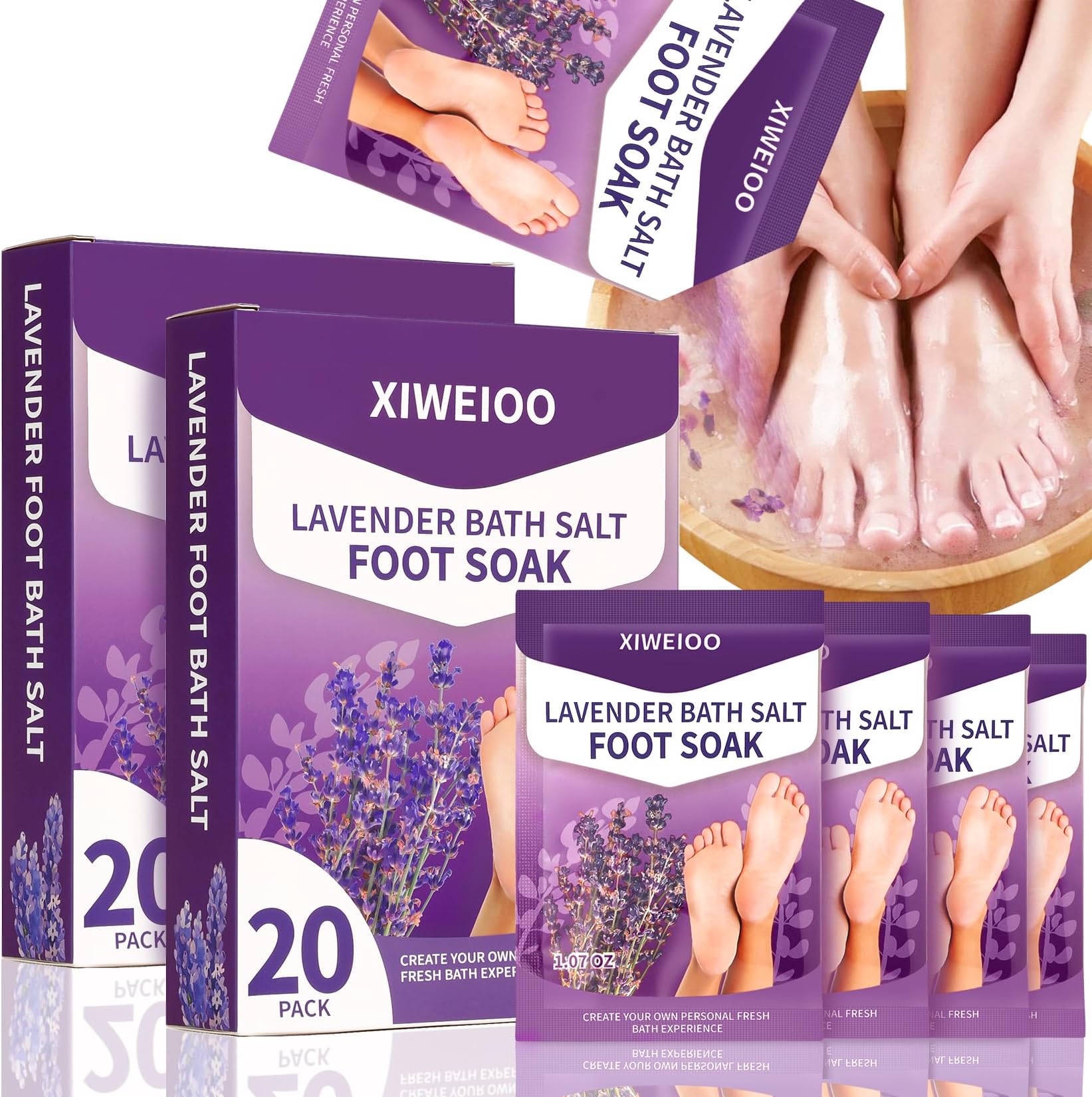 Amazon.com: XIWEIOO 40 Packs of Foot Bath soak Salts kit Lavender Epsom ...