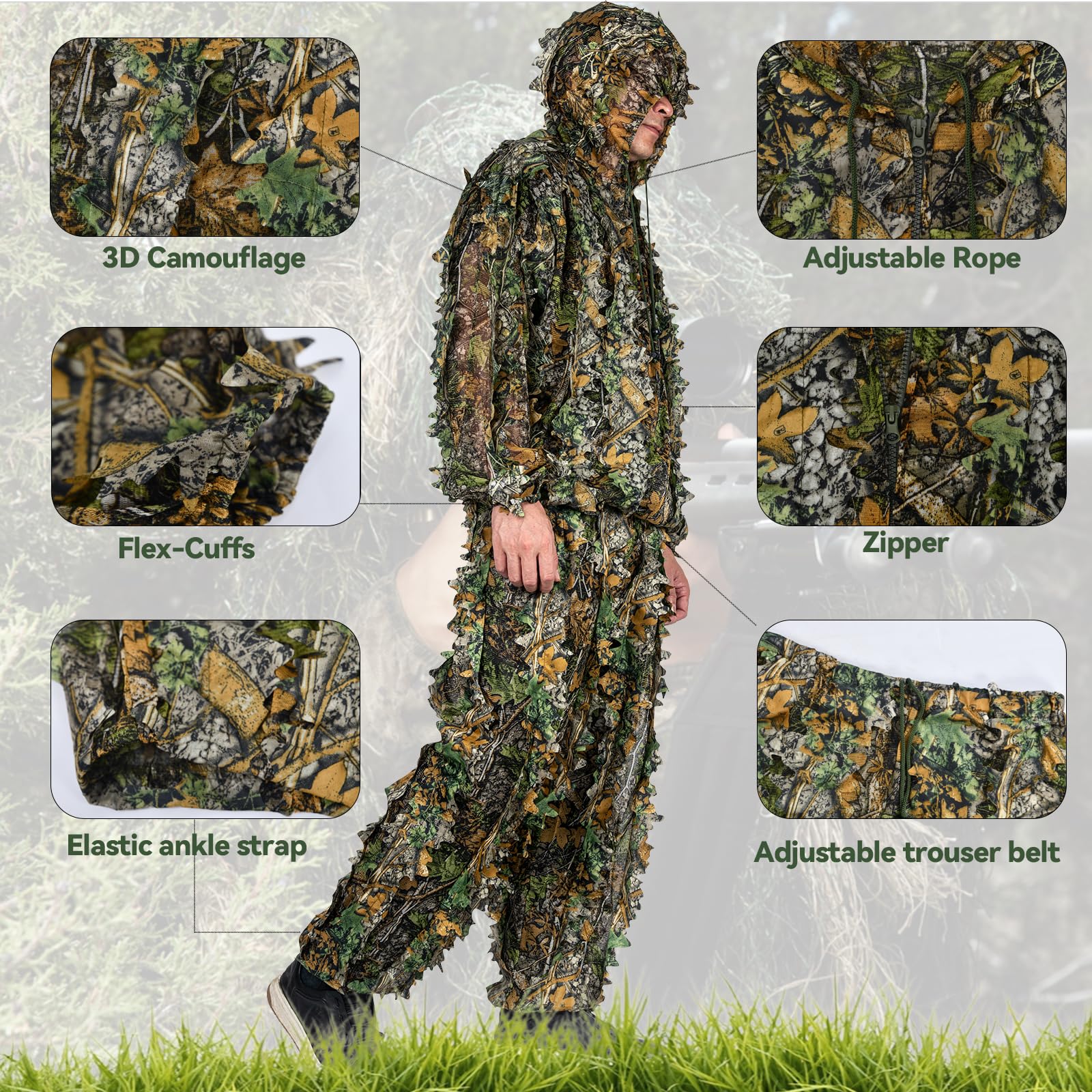 Snapklik.com : FanzKo Ghillie Suit 3D Leafy Camo Suit For Men Hunting ...