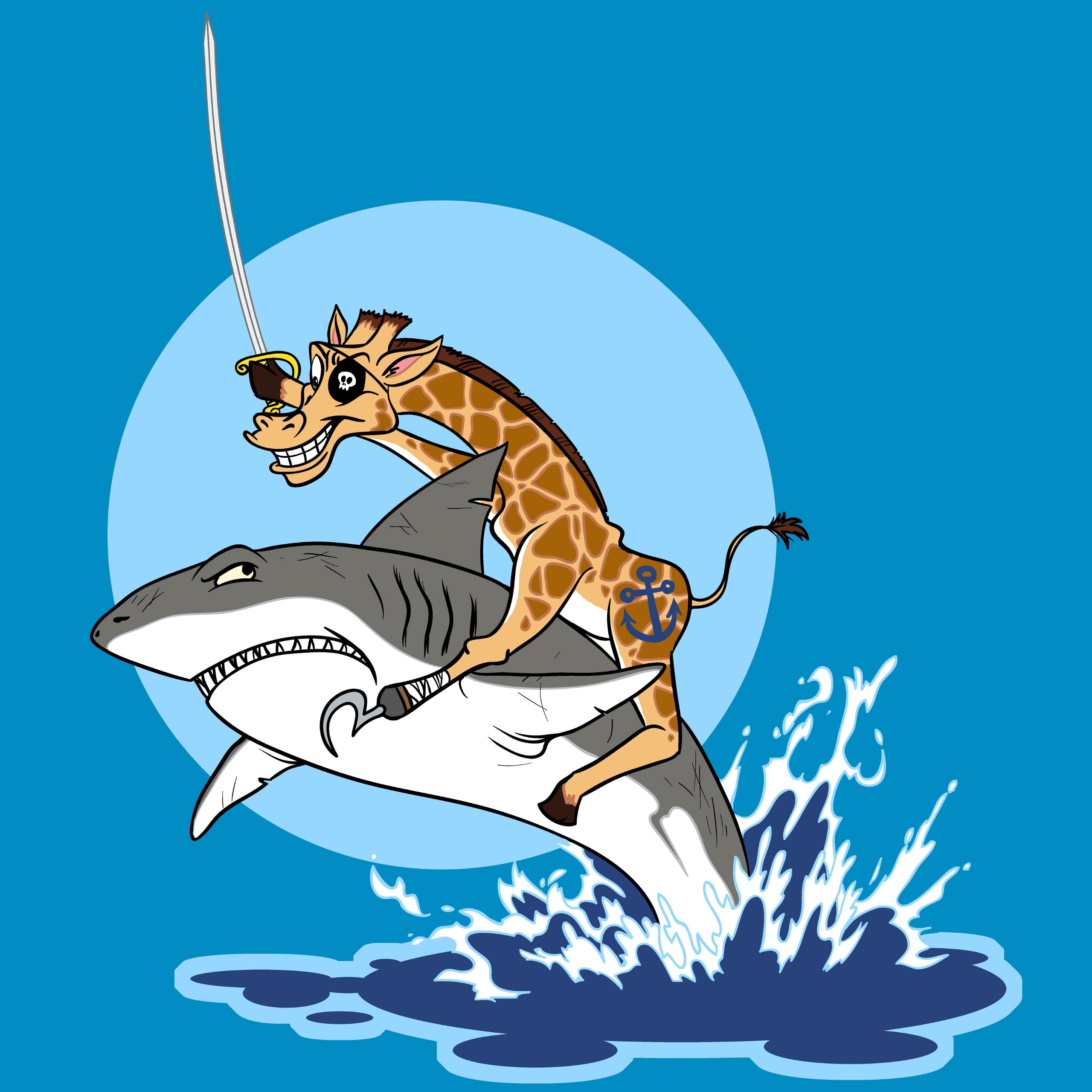 Giraffe Riding A Shark