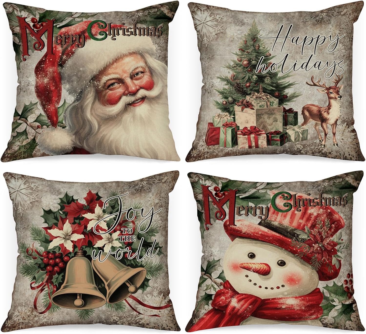Amazon.com: Lanpn Vintage 18x18 Christmas Throw Pillow Covers Set of 4 ...