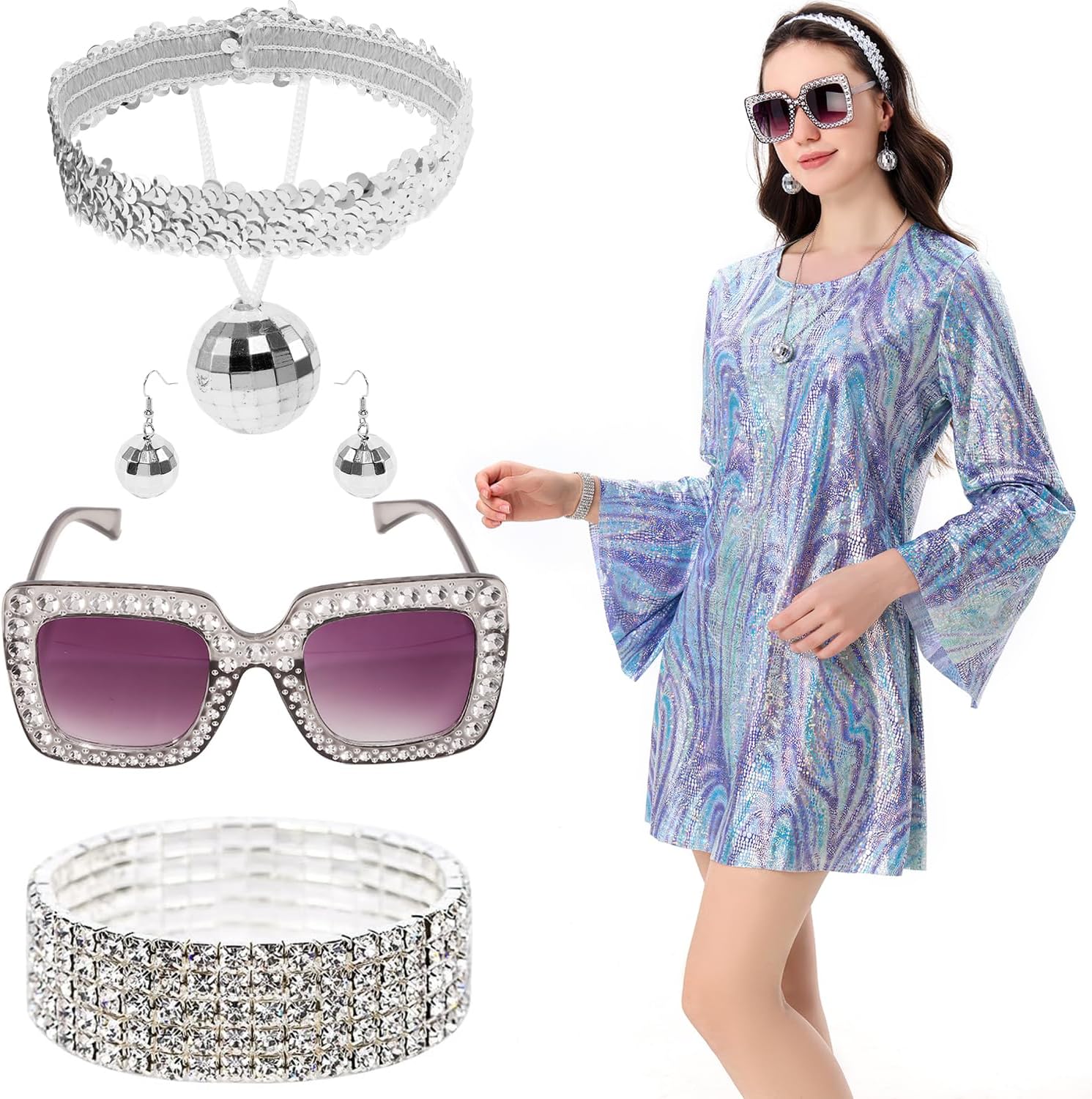 Amazon.com: HIMIFOY 70s disco outfits for women,70s Costumes Women, Disco Dress with 70s ...