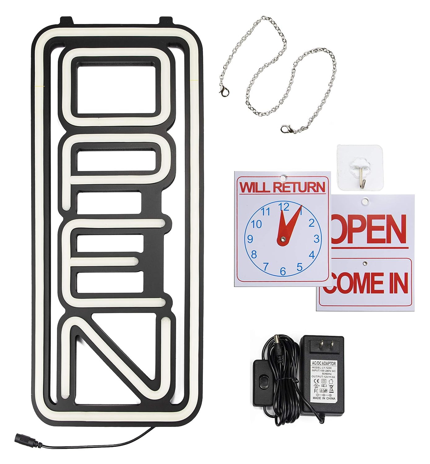 Vertical All White LED Open Sign - Super Bright Open Signs for Business ...