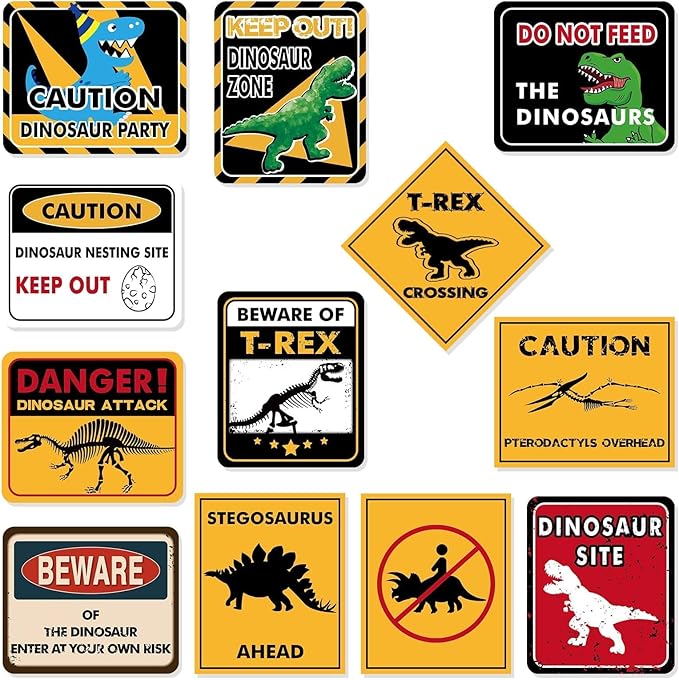 Amazon.com: WERNNSAI Dinosaur Birthday Decorations - 12 PCS Dinosaur ...