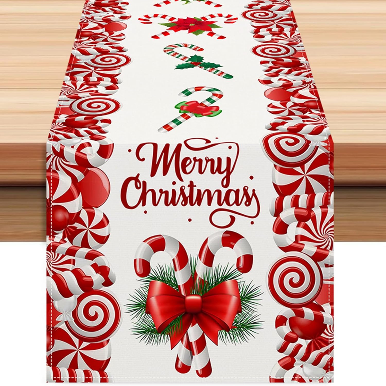 Amazon.com: Candy Cane Table Runner,Christmas Linen Red and White Christmas Table Runner 72 ...