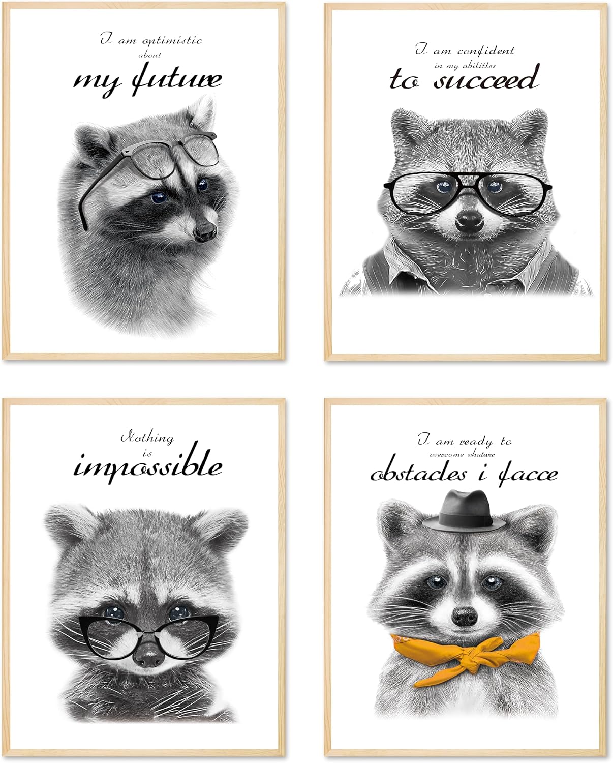 Amazon.com: Skyists 4 PCS Raccoon Wall Art Print Posters Racoon Gift ...