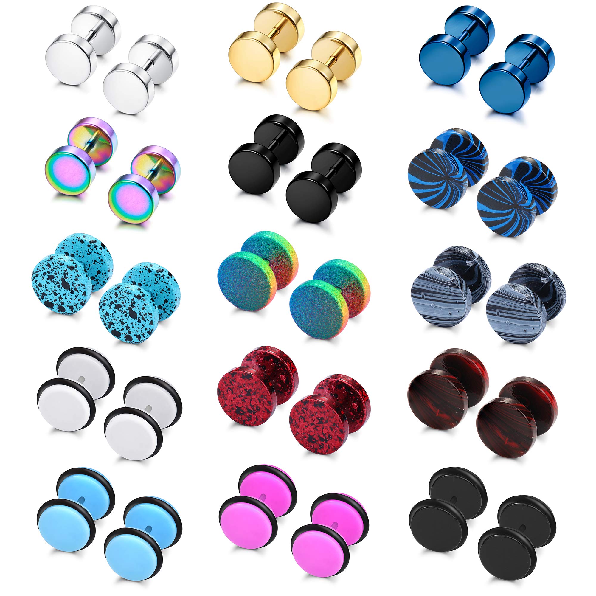 Amazon.com: sailimue 15 Pairs Mens Stud Earrings Set Stainless Steel ...