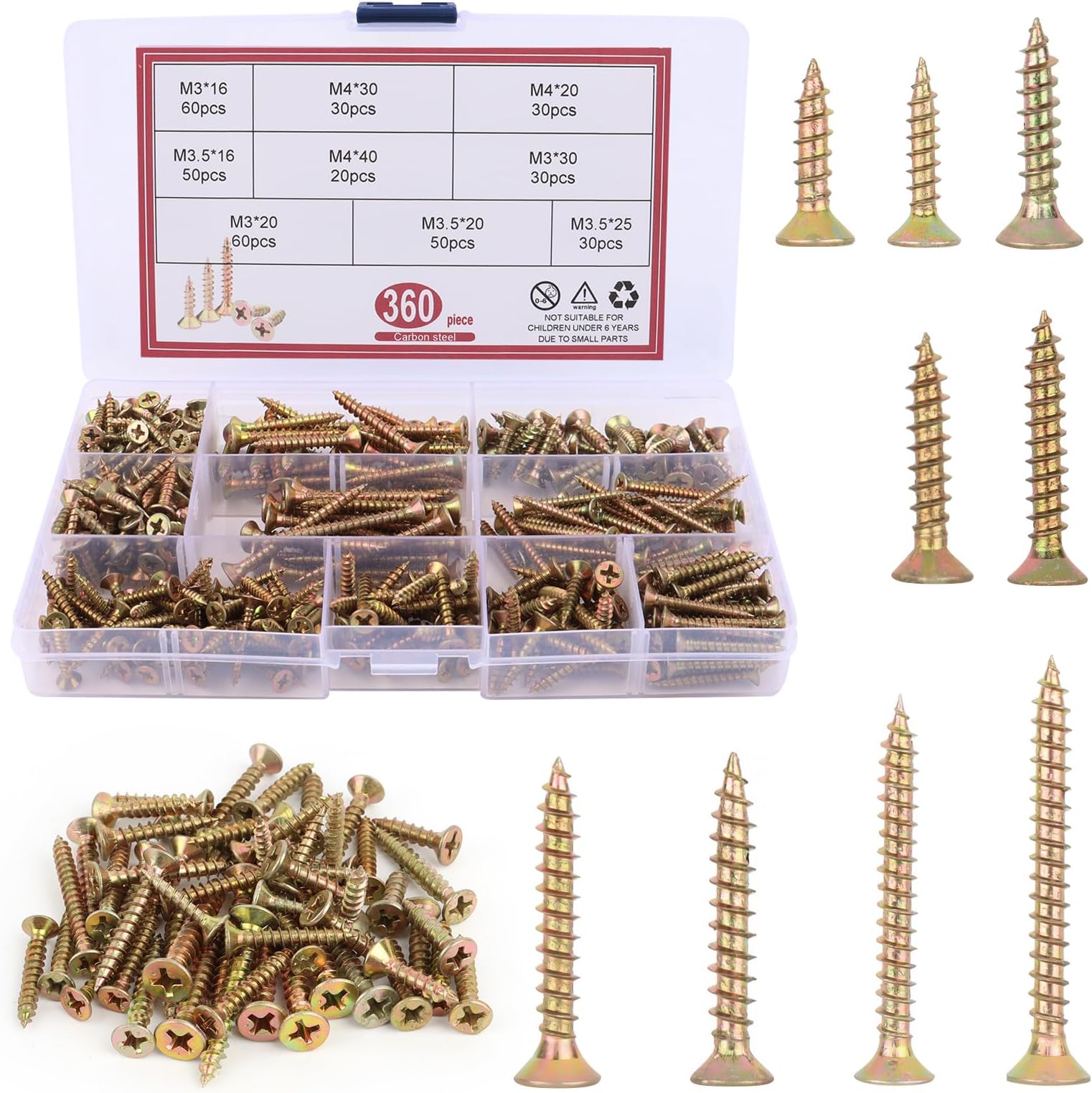 Connex Universalschrauben-Sortiment 480-teilig - Diverse Größen in Stapelbox - Senkkopf - PZ ...