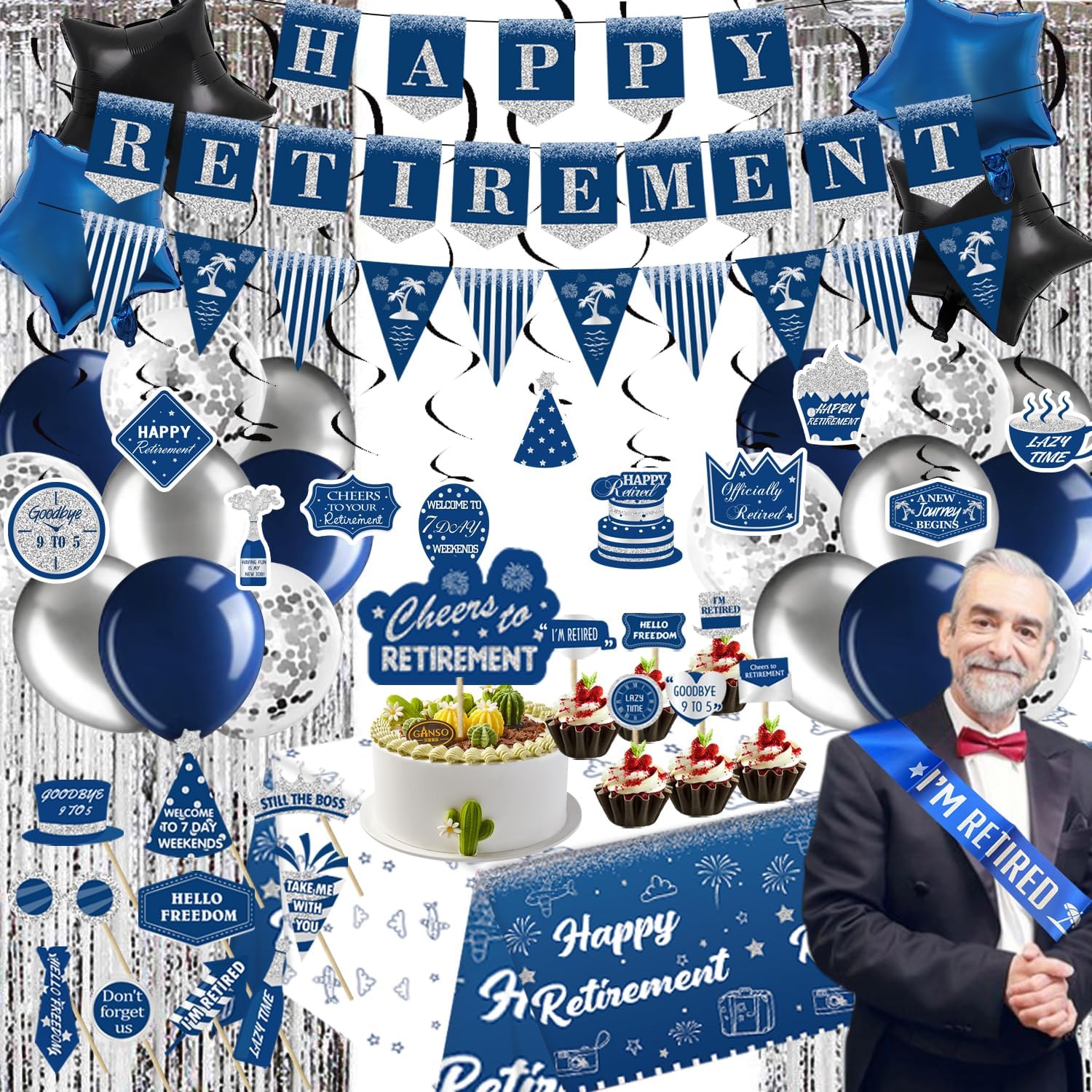 Amazon.com: Happy Retirement Party Decorations Blue - Retirement ...