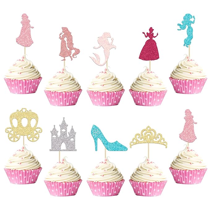 Amazon.com: Gyufise 36Pcs Princess Cupcake Toppers Colorful Glitter ...