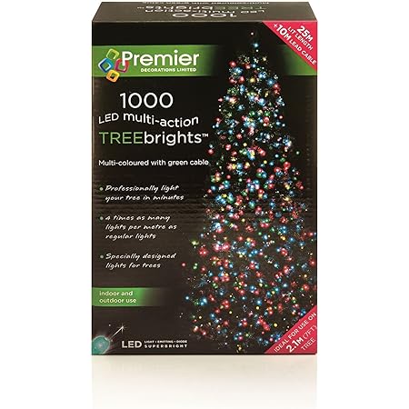 Premier Decorations 1000 LED Multi-Action Christmas Treebrights Multi ...