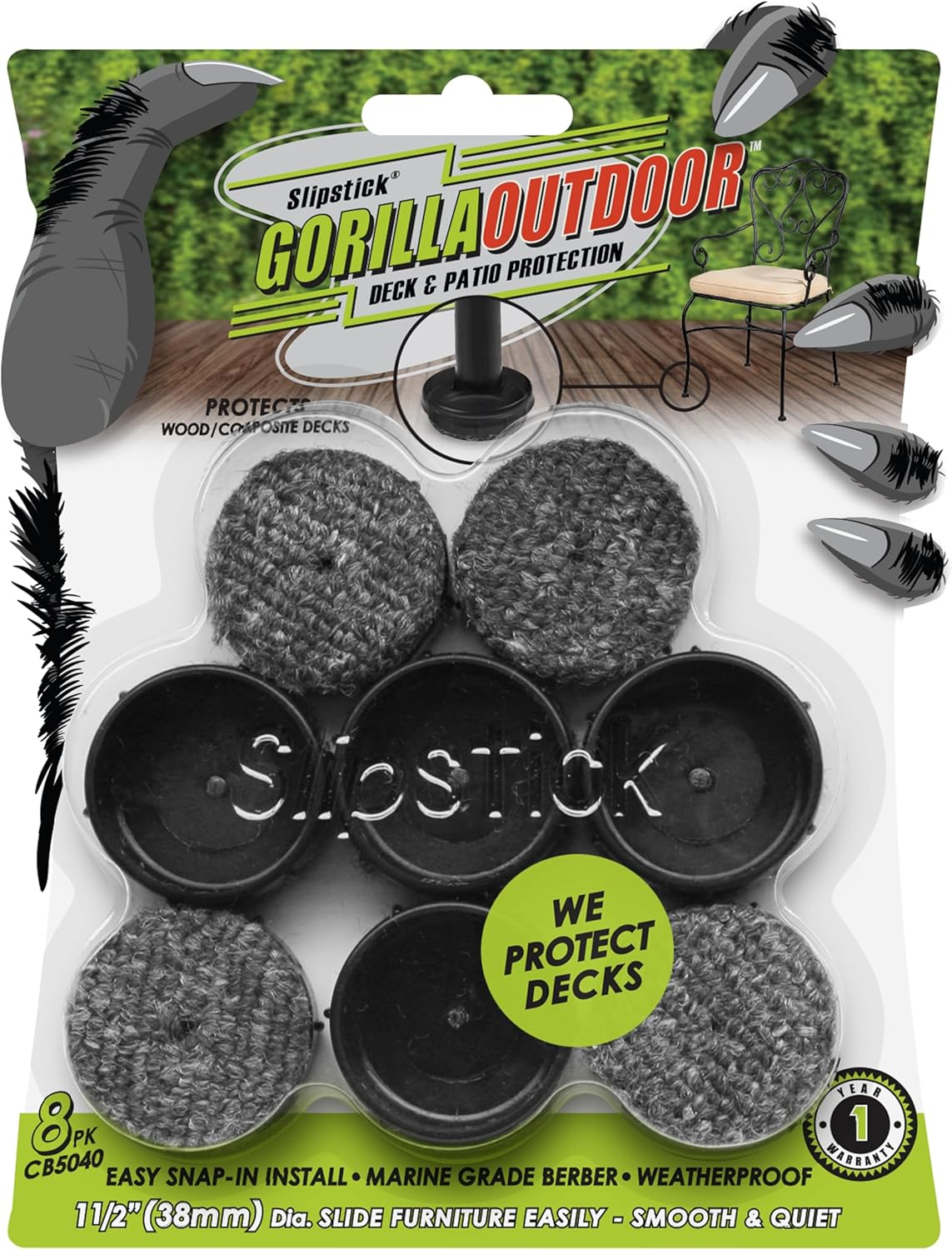 Don't Scratch Your Deck Gorilla Outdoor 1-1/2 Inch Patio Furniture Feet ...