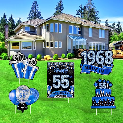 Amazon.com : 5Pcs Navy Blue 55th Birthday Yard Sign for Men Happy 55 ...