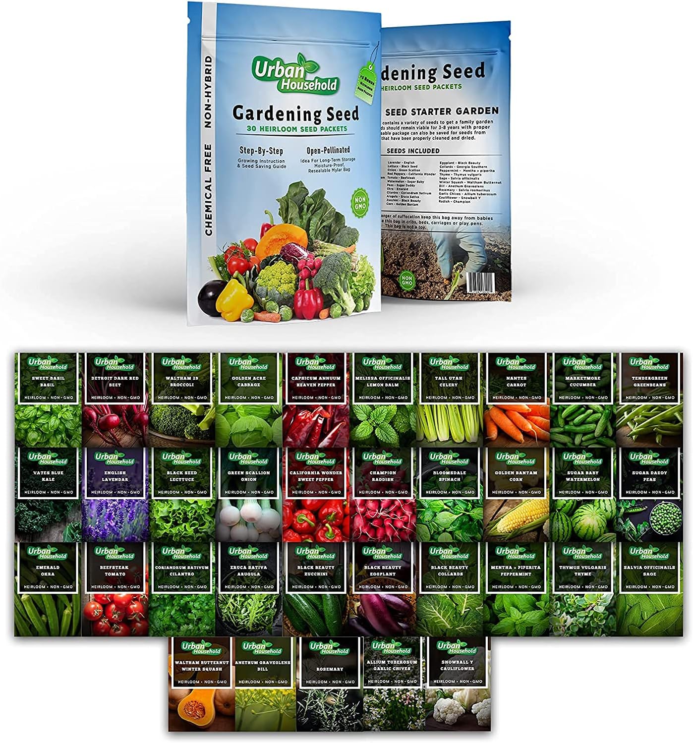 Vegetable Seeds - Set of 35 Assorted Non-GMO Vegetables & Herb ...