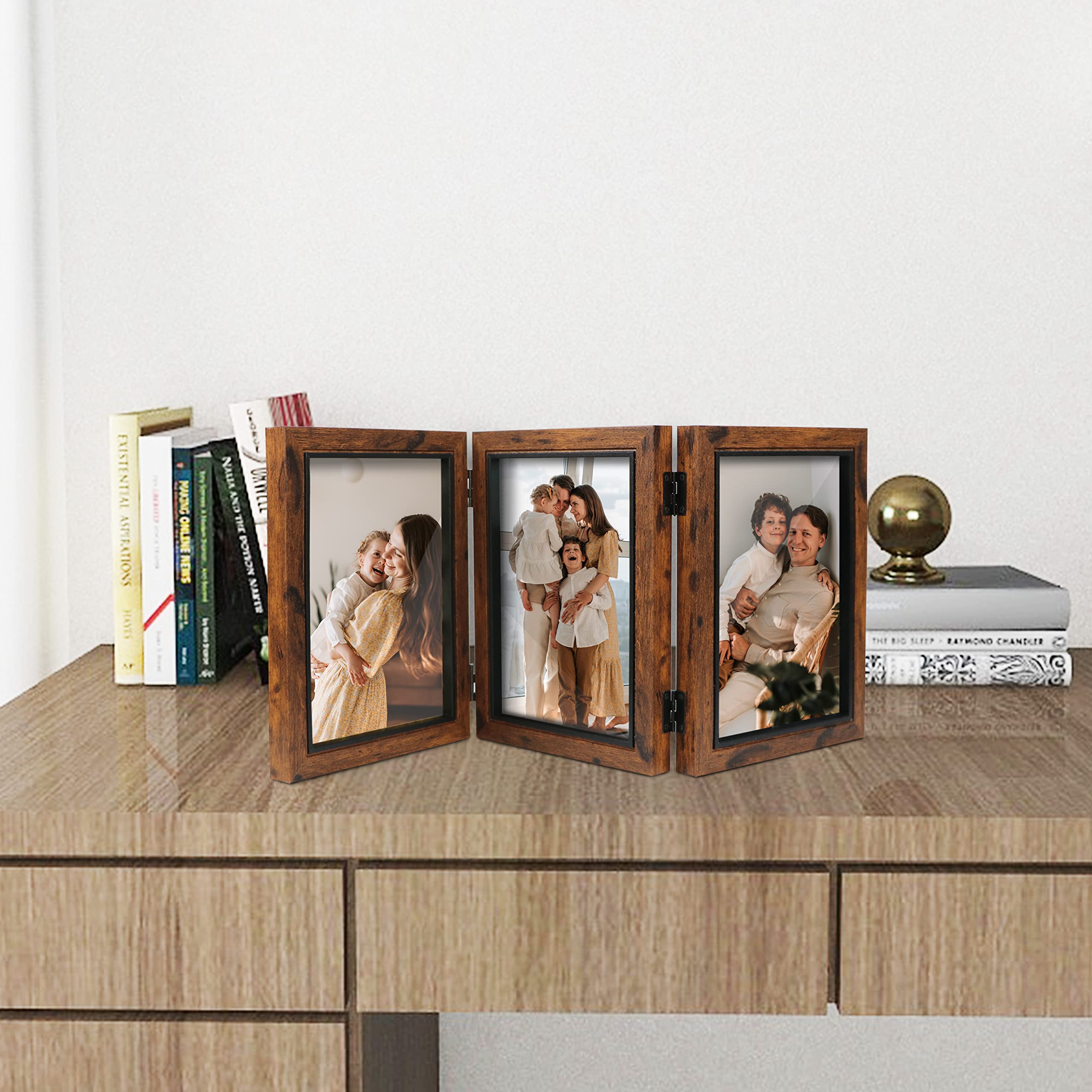 Shampsen Trifold Picture Frame 5x7 Three Photo Collage Frame Hinged ...