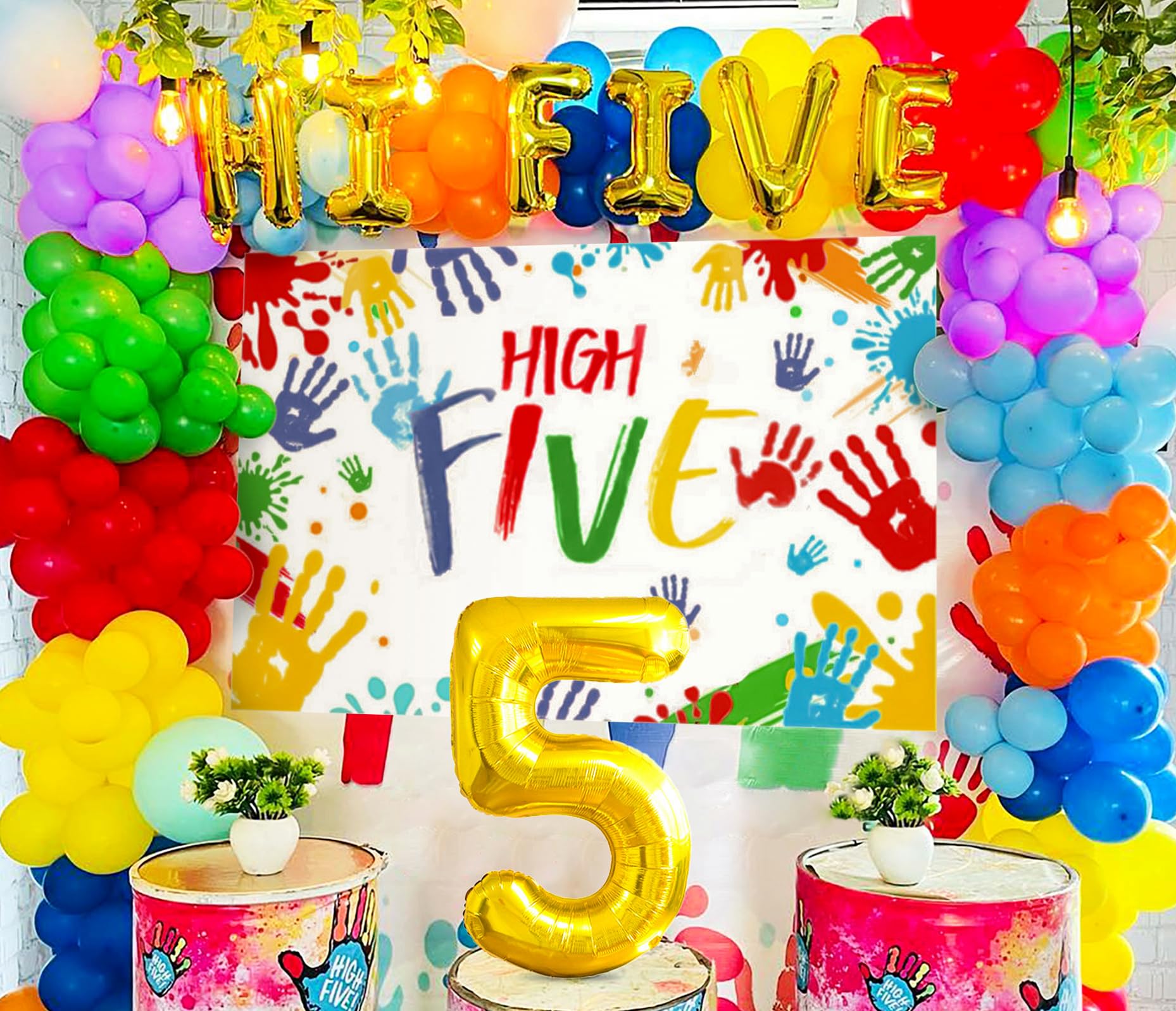 Amazon.com: JeVenis Rainbow Hi Five Birthday Party Decorations 5th ...
