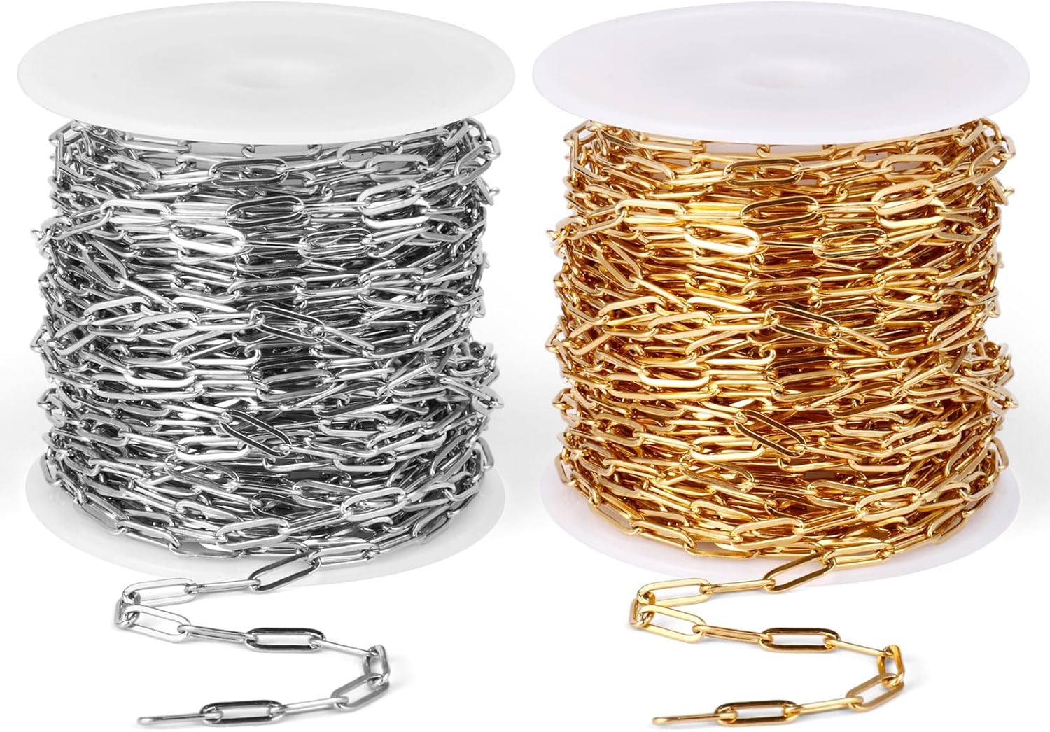 Amazon.com: 2.5mm 33FT Gold Paperclip Chain Roll + 2.5mm 33FT Stainless ...
