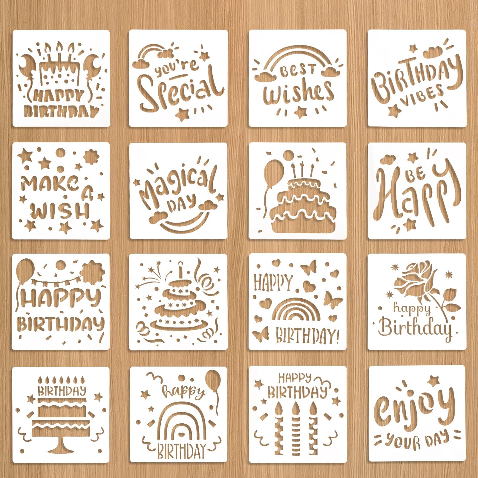 Amazon.com : 16 Pieces Happy Birthday Stencil for Cakes, 5.9x5.9 inch ...