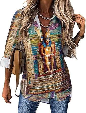 Ancient Egyptian Pharaohs Women's Blouses Casual Button-Down Shirts ...