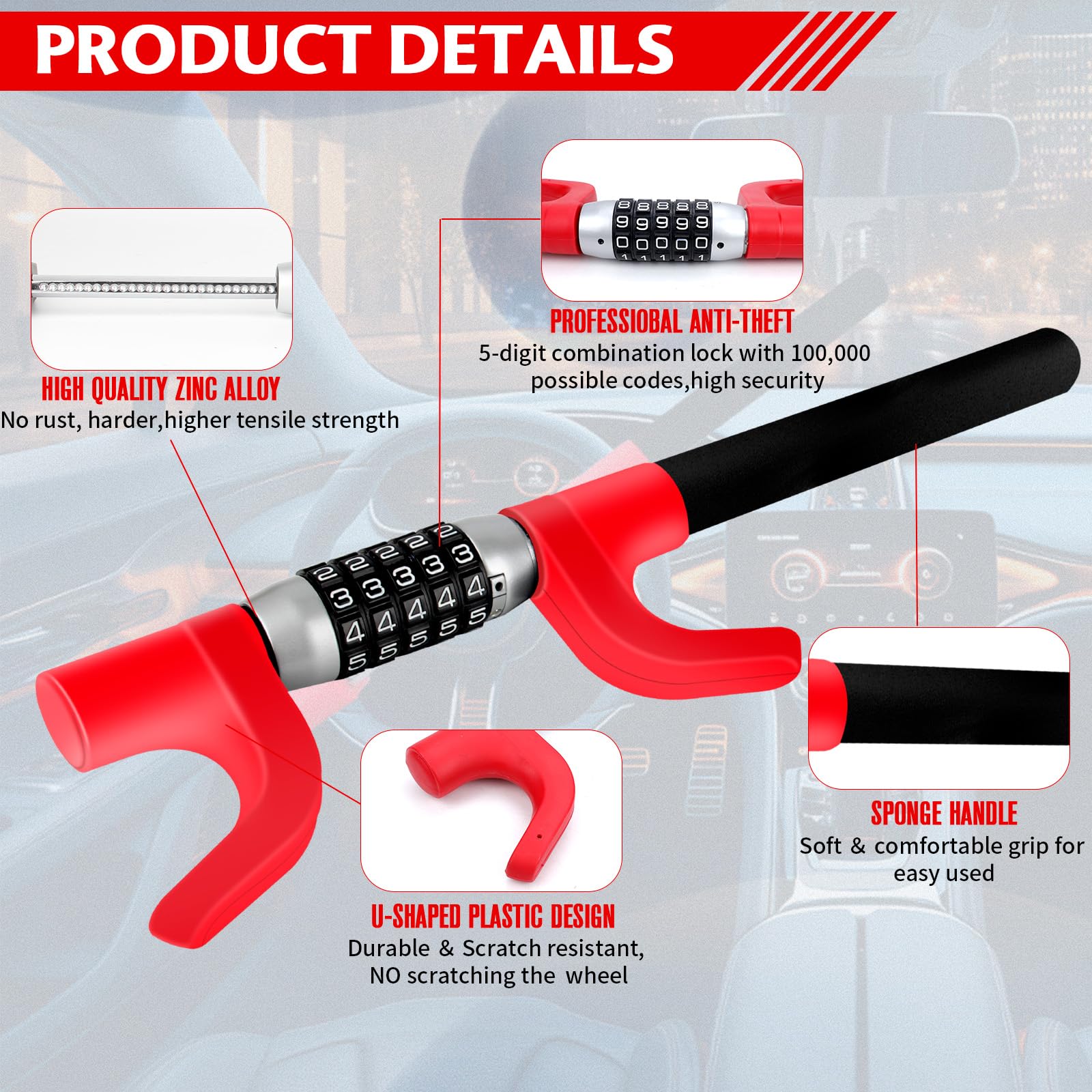 Car Steering Safety Wheel Lock Anti-Theft Device,Multiple Password High ...