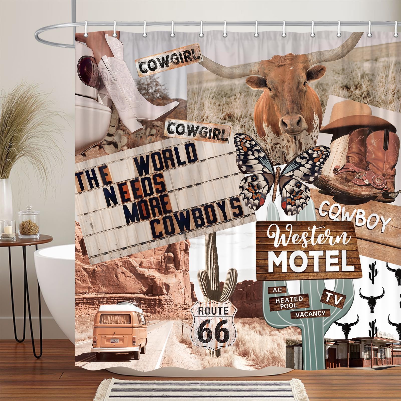 Amazon.com: Western Boho Shower Curtain, Funny Rustic Farmhouse Cow ...