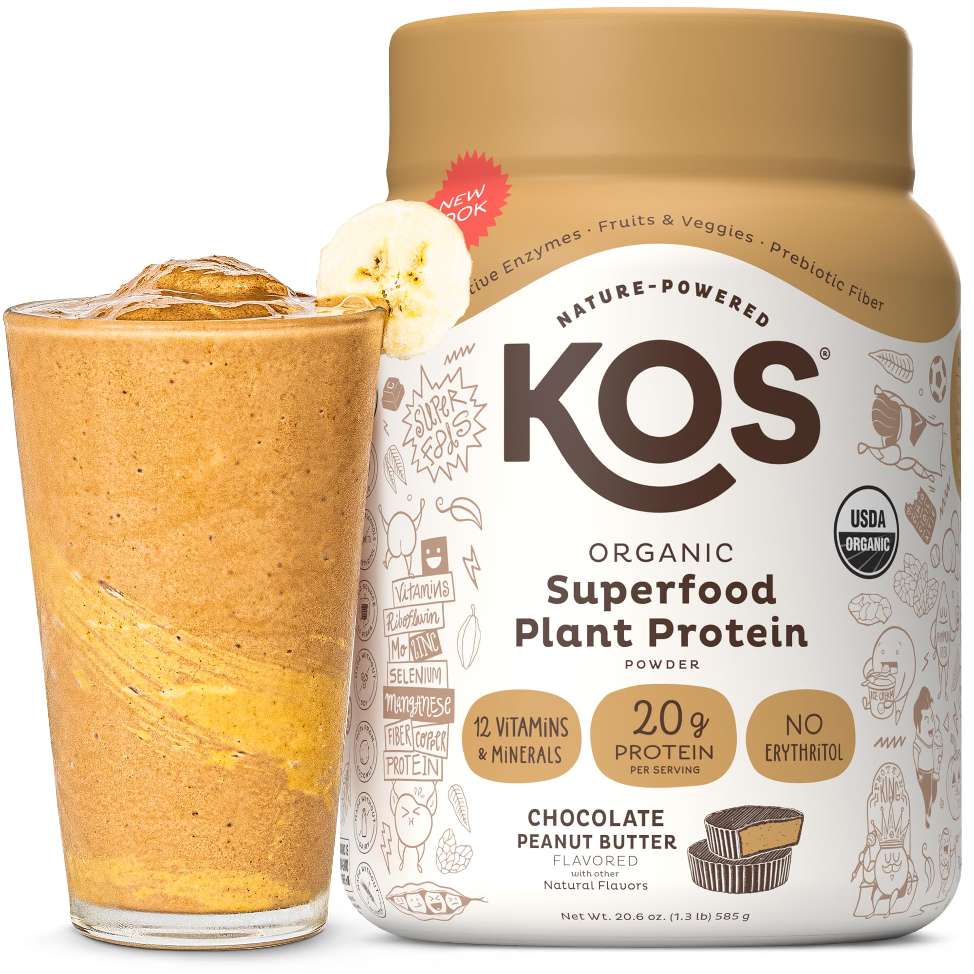 Amazon.com: KOS Organic Plant Based Protein Powder, Chocolate Peanut ...