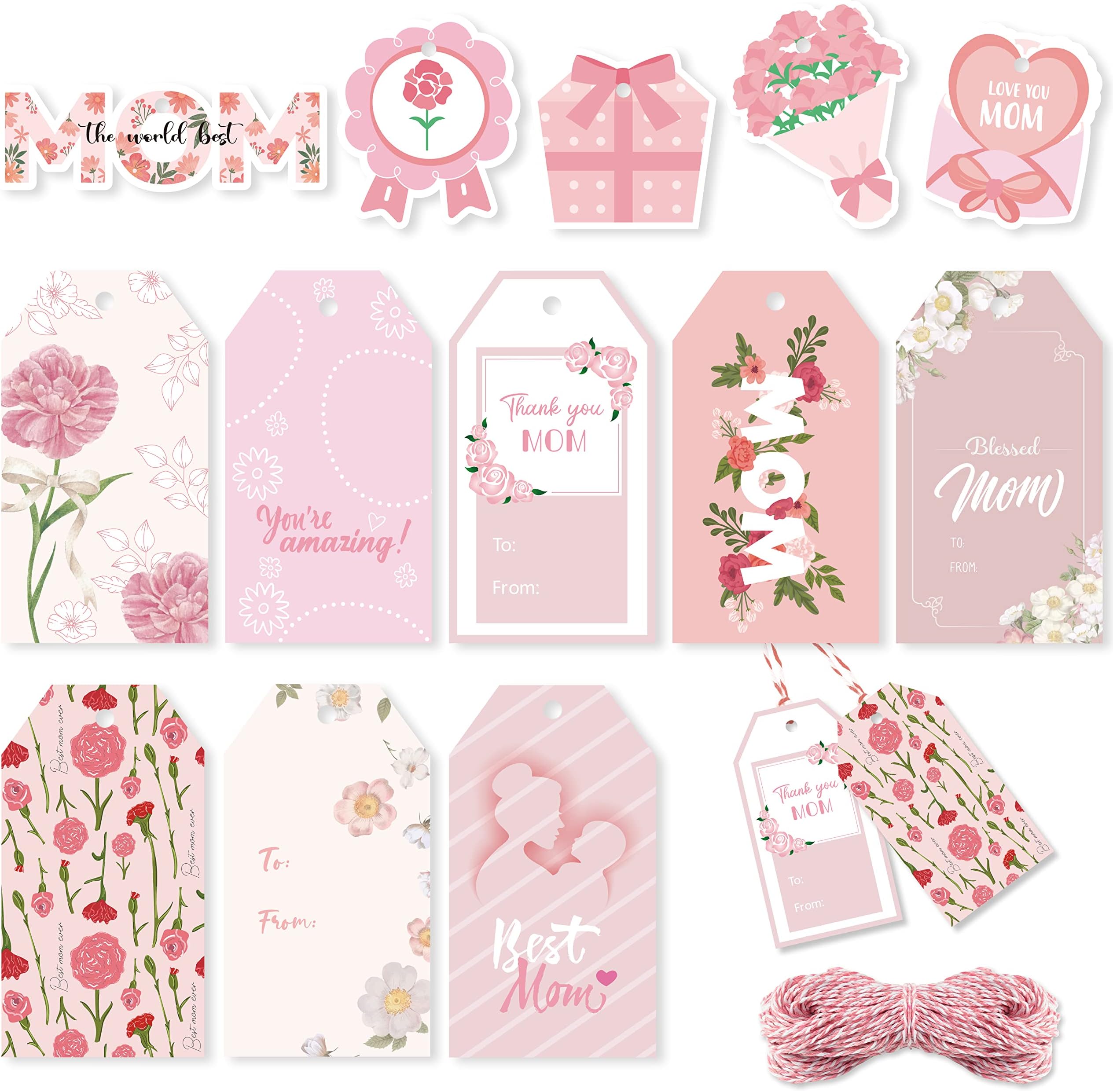 Amazon.com : Whaline 100Pcs Mother's Day Gift Tags with 98.4 Feet Hemp ...