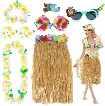 Amazon.com: PHOGARY 8 Pack Hula Skirt Costume Kit for Tropical Hawaii ...