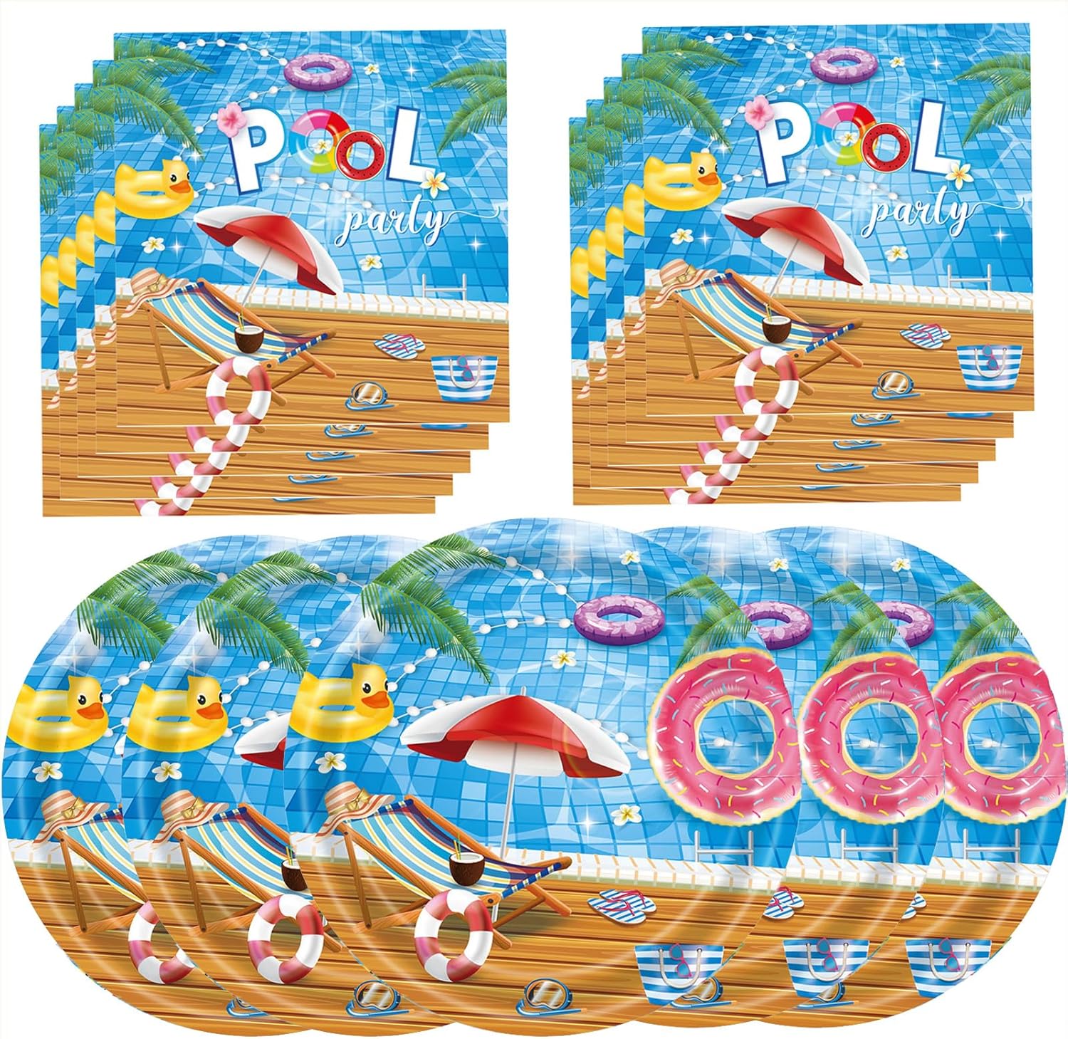 Amazon.com: 40Pcs End of School Pool Party Plates and Napkins, Pool ...