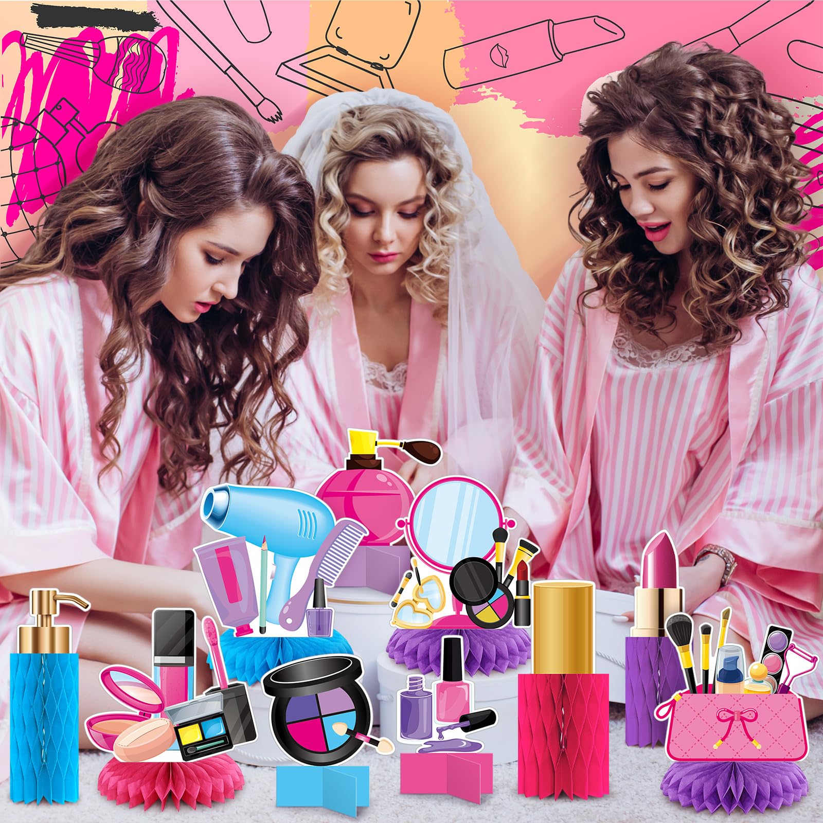 Snapklik.com : 12 Pieces Make Up Party Decorations Spa Honeycomb ...