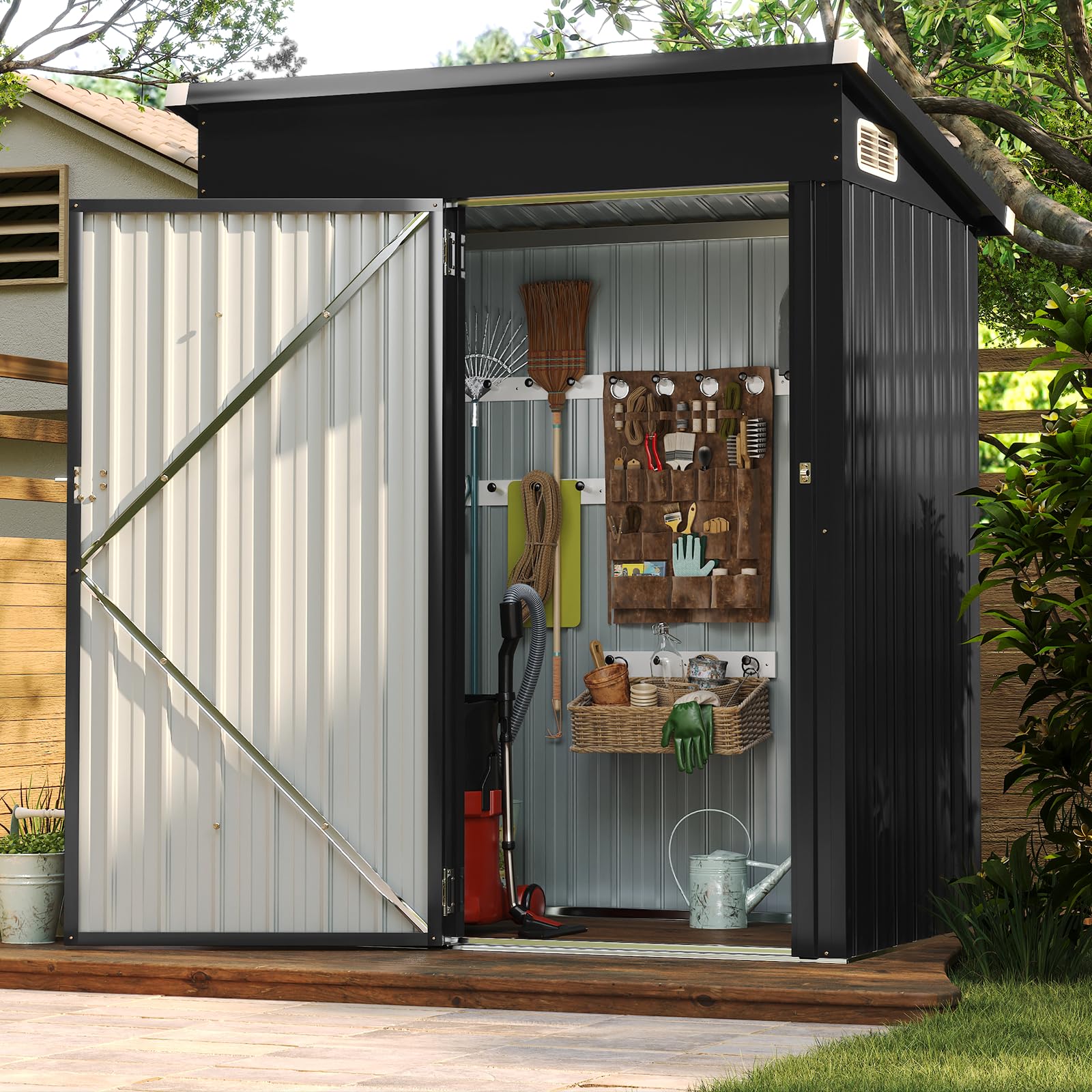 Amazon.com : Aoxun 5’ x 3’ Metal Outdoor Storage Shed, Steel Utility ...