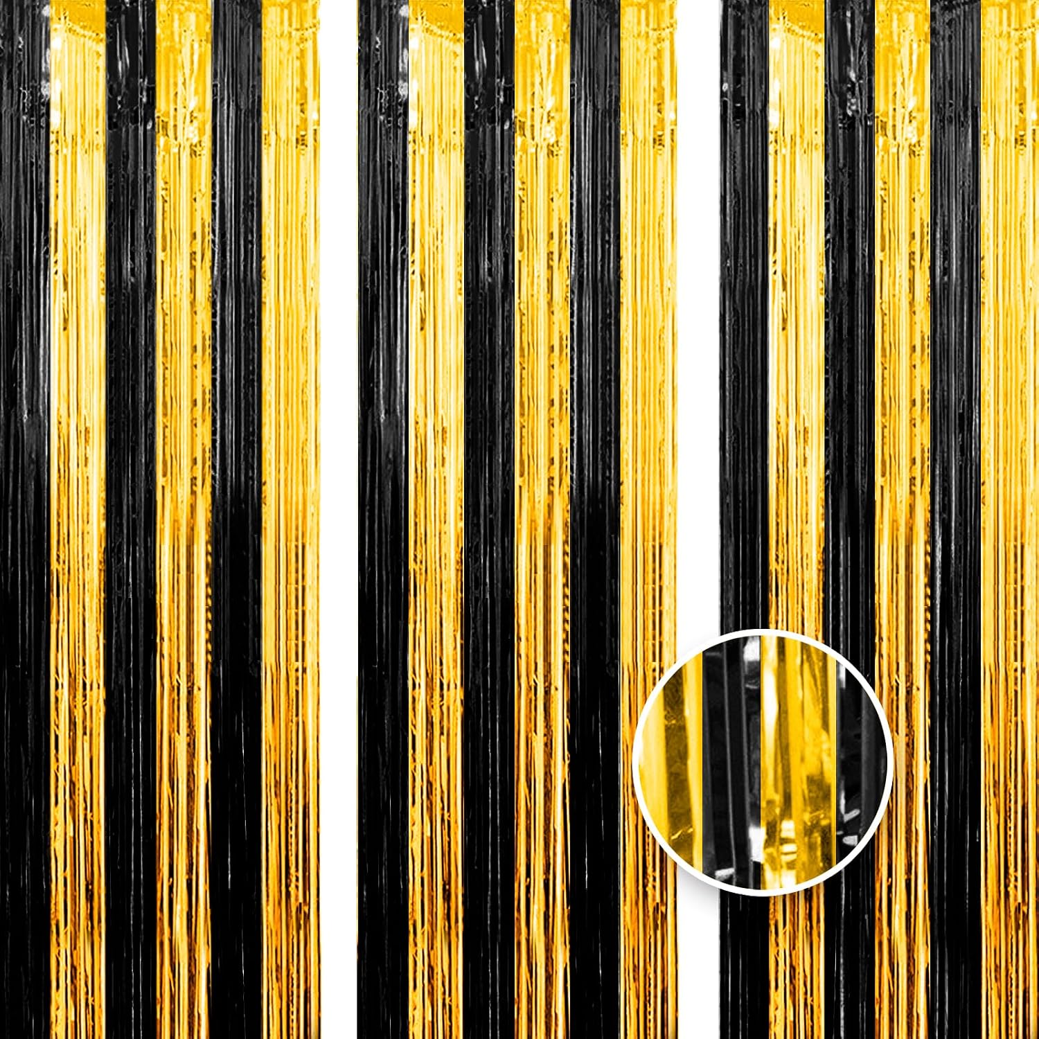 OWill 3pcs 3ft X 8.3ft Black Gold Metallic Tinsel Curtains Aluminum ...